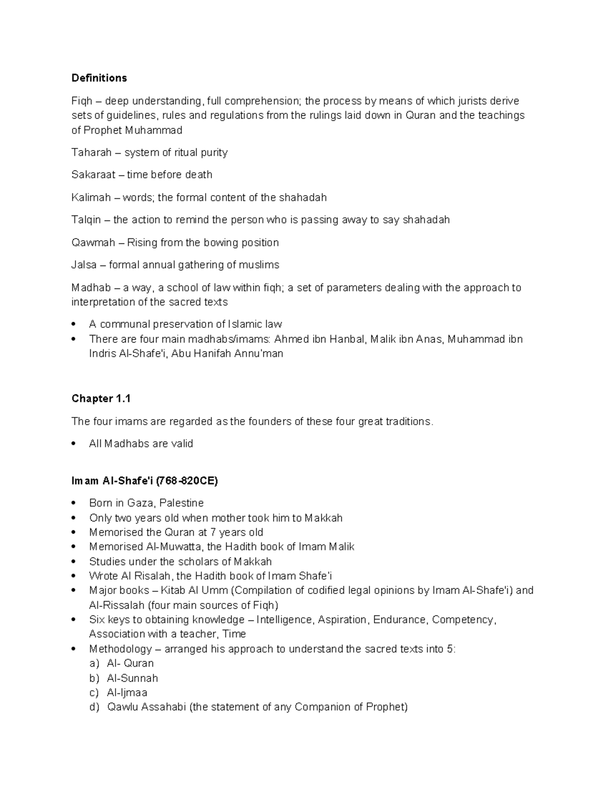 Islamic Studies Notes: Key Definitions and Concepts - Definitions Fiqh ...