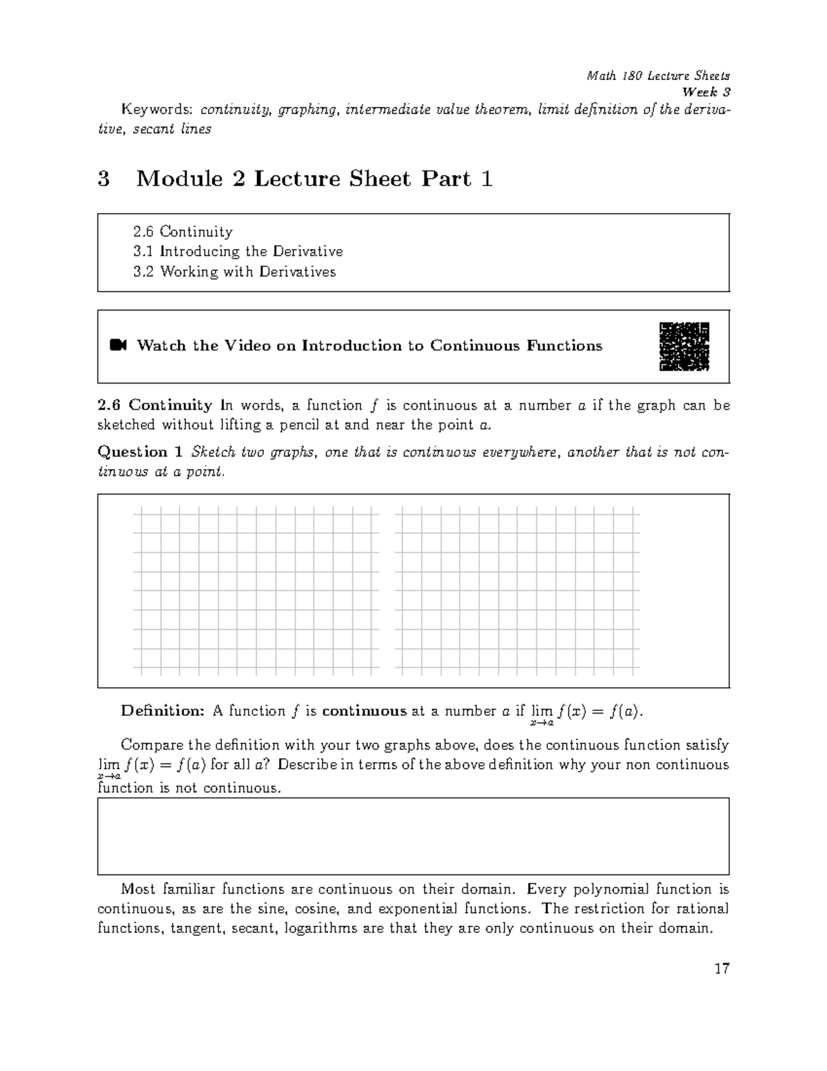 M2P1 - week 3 module 2 - Week 3 Keywords: continuity, graphing ...