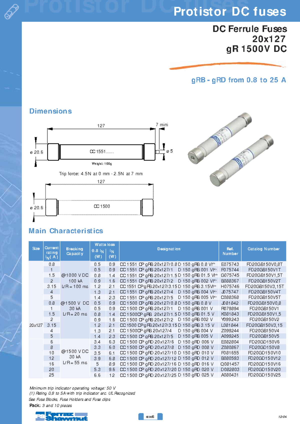 FD20g R15V - manual - Protistor DC fuses Protistor DC fuses SCDC 8 DC ...