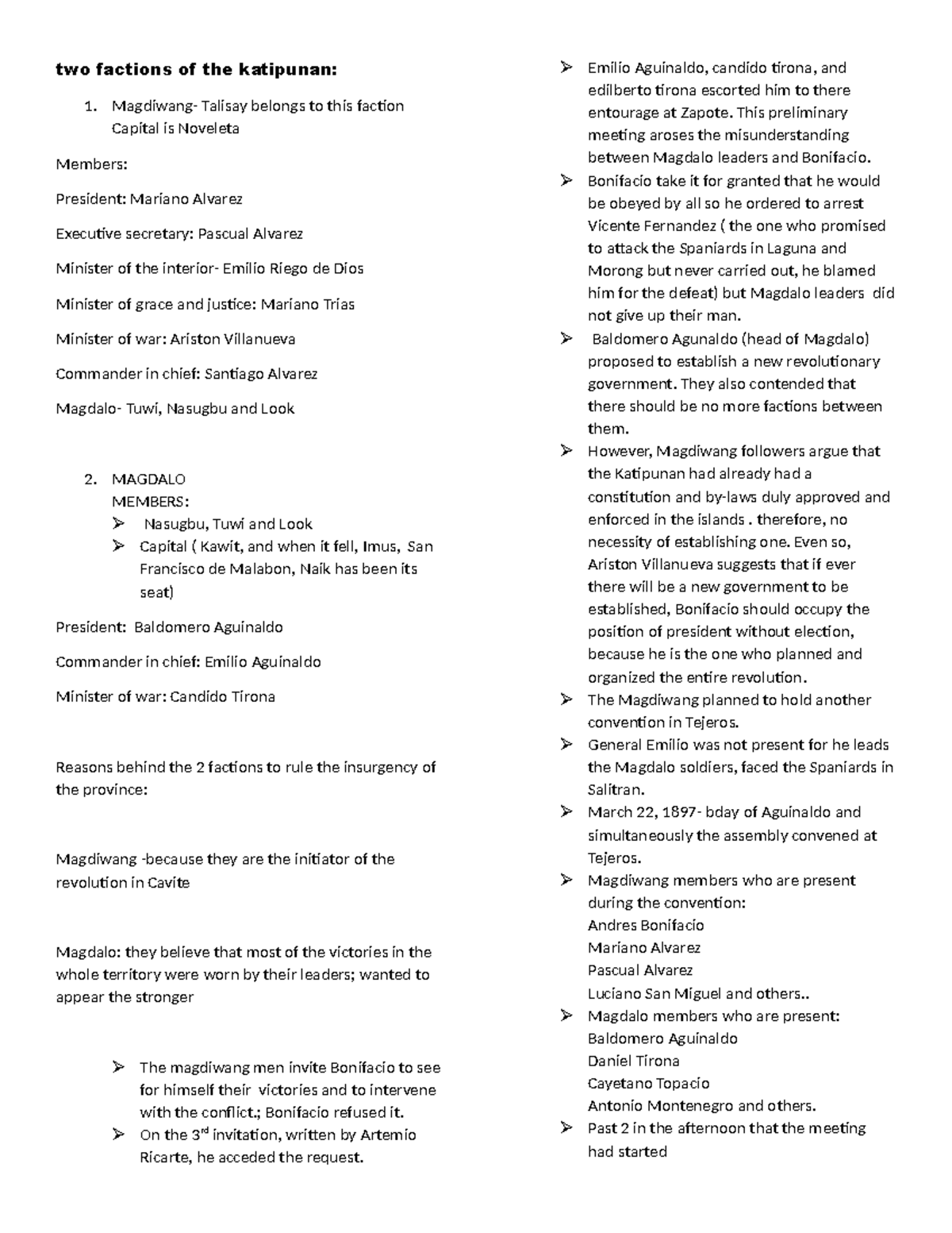 Riph reviewer - two factions of the katipunan: 1. Magdiwang- Talisay ...
