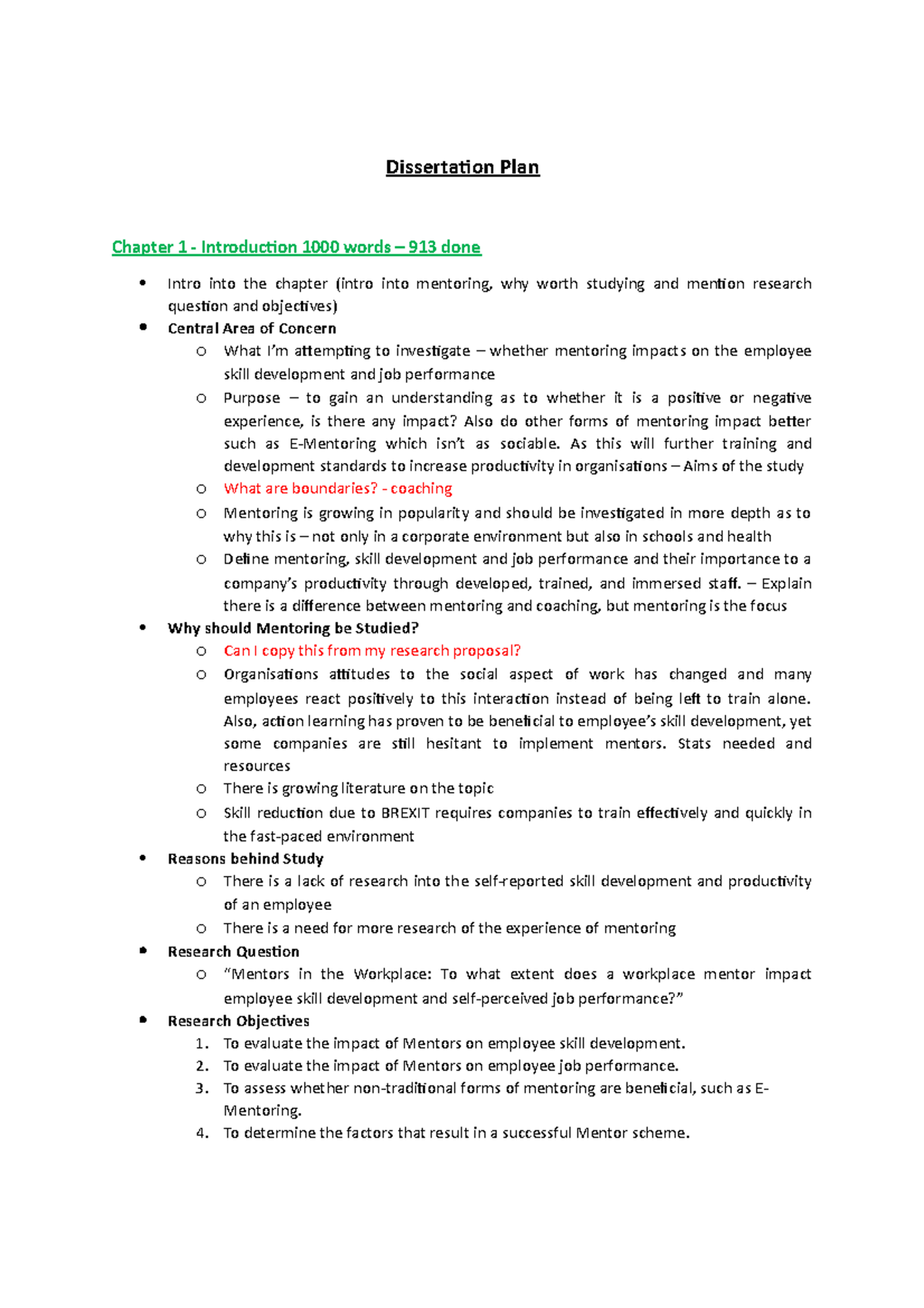 Dissertation Plan - Dissertation Plan Chapter 1 - Introduction 1000 ...