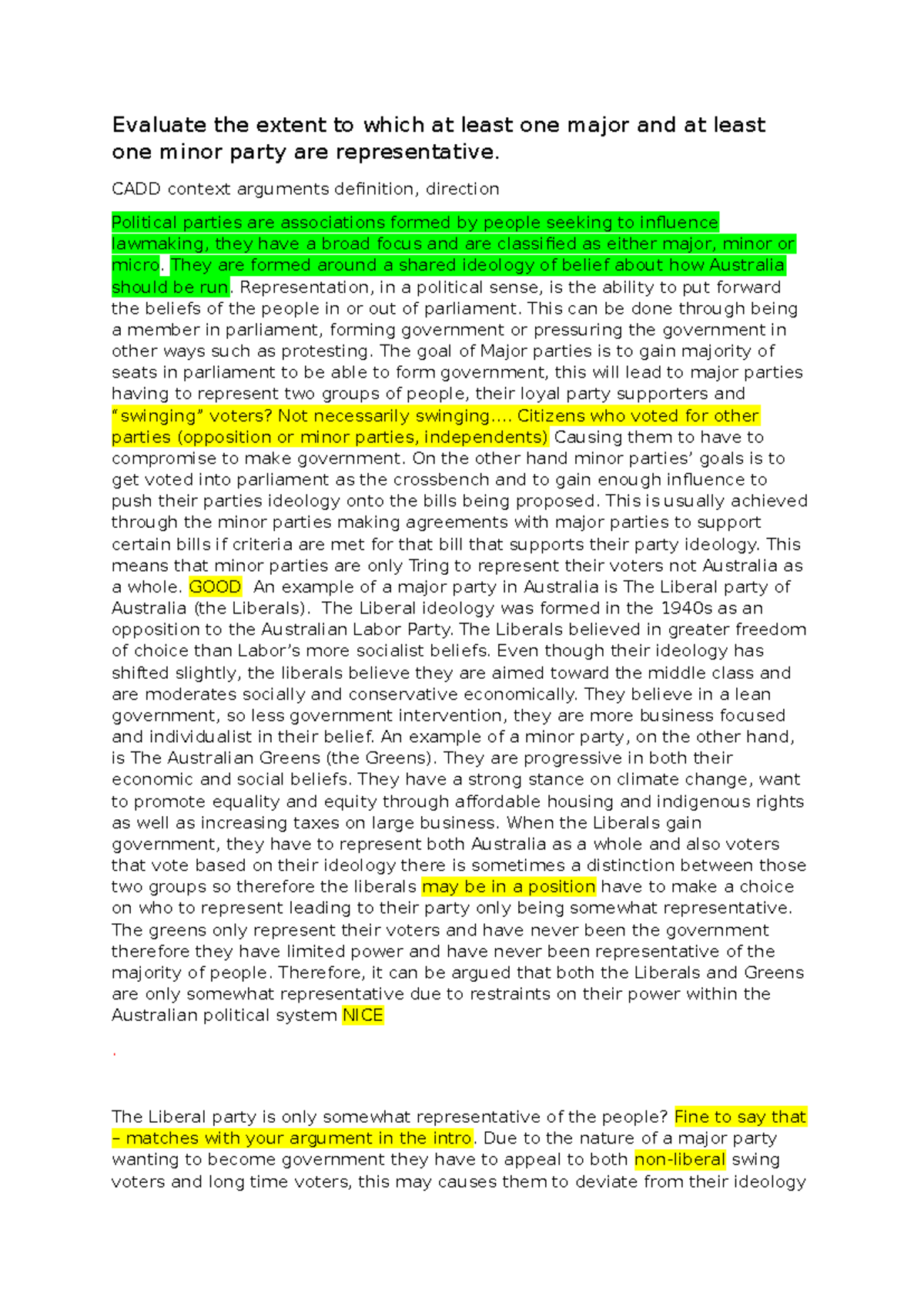 Party representaion practice essay - Evaluate the extent to which at ...