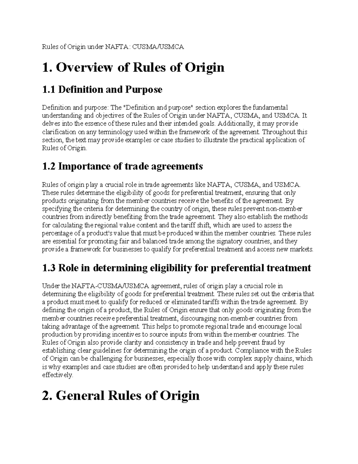 Rules of Origin under Nafta - Rules of Origin under NAFTA: CUSMA/USMCA 1. Overview of Rules of ...