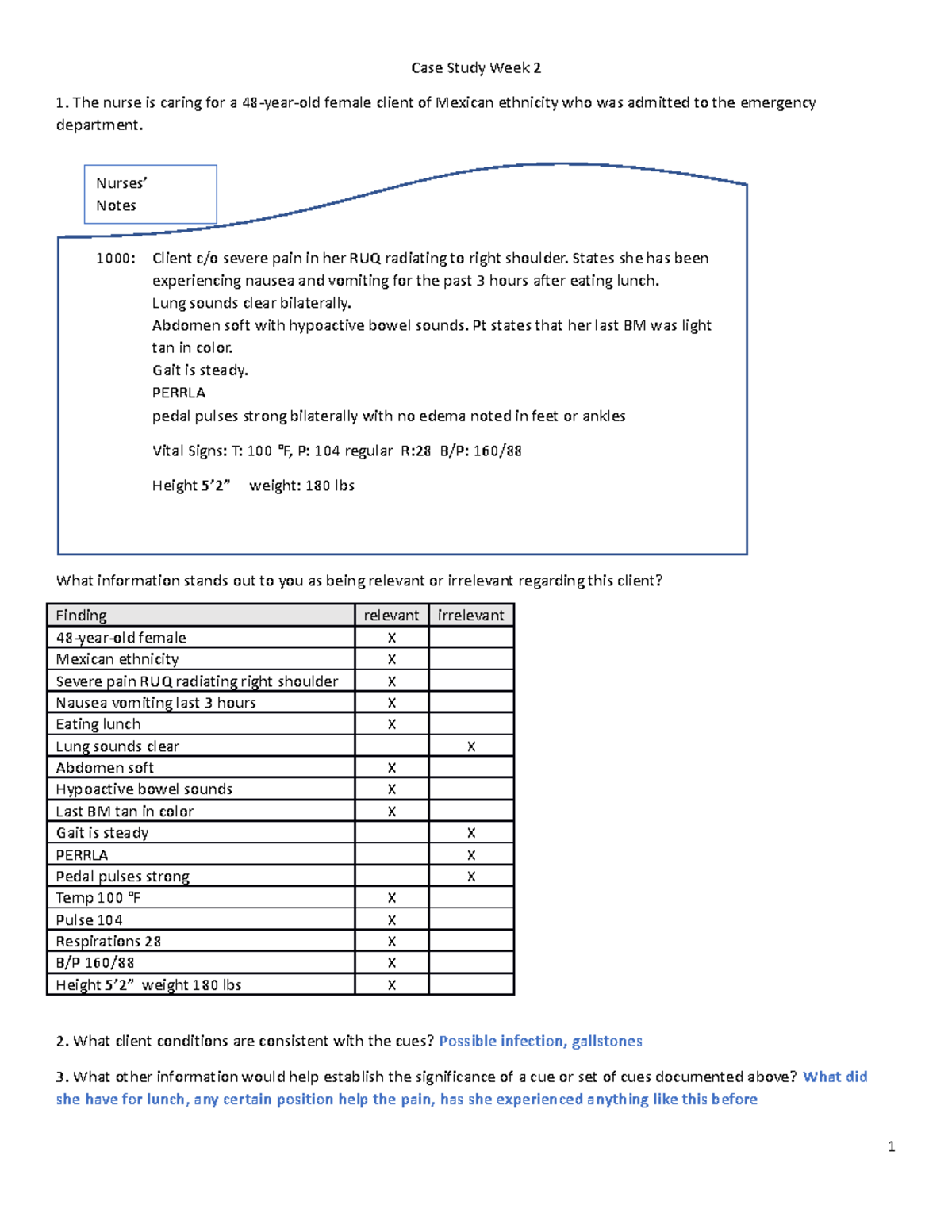 Pancreas and gallbladder KEY NGN case study - Case Study Week 2 The ...