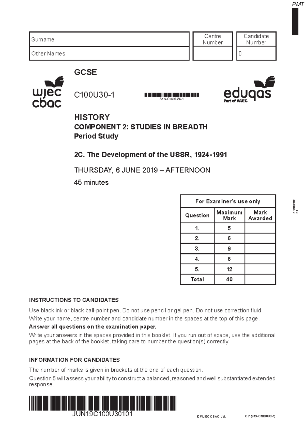June 2019 QP - 2C - sddliajdliaj - C 1 0 0 U 3 0 1 0 1 INSTRUCTIONS TO ...