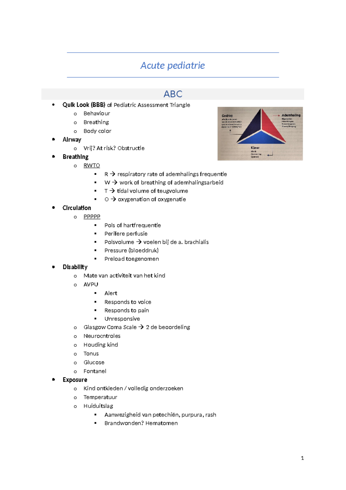 Acute Pediatrie Keuzevak - Acute pediatrie ABC Quik Look (BBB) of ...