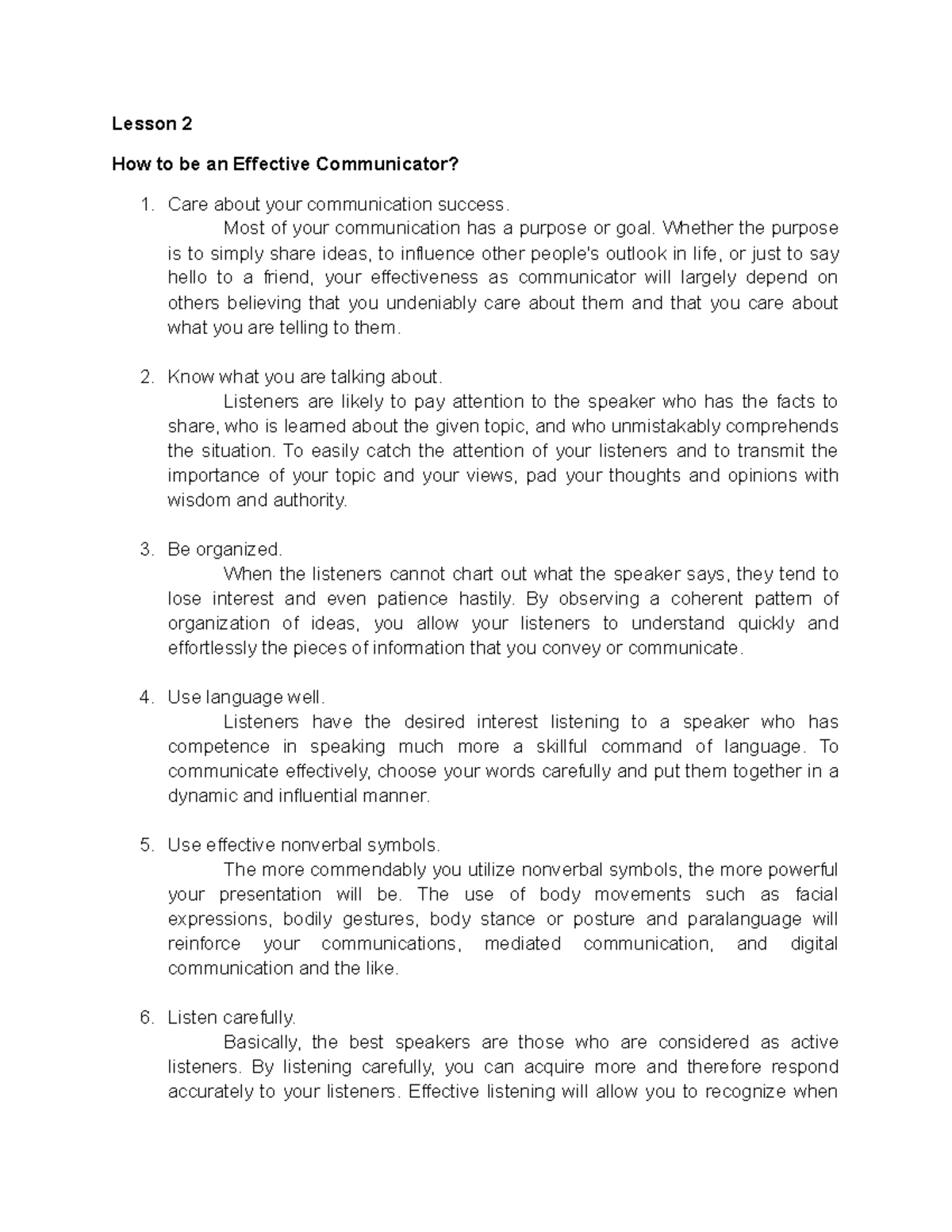 How to be an Effective Communicator - Lesson 2 How to be an Effective ...