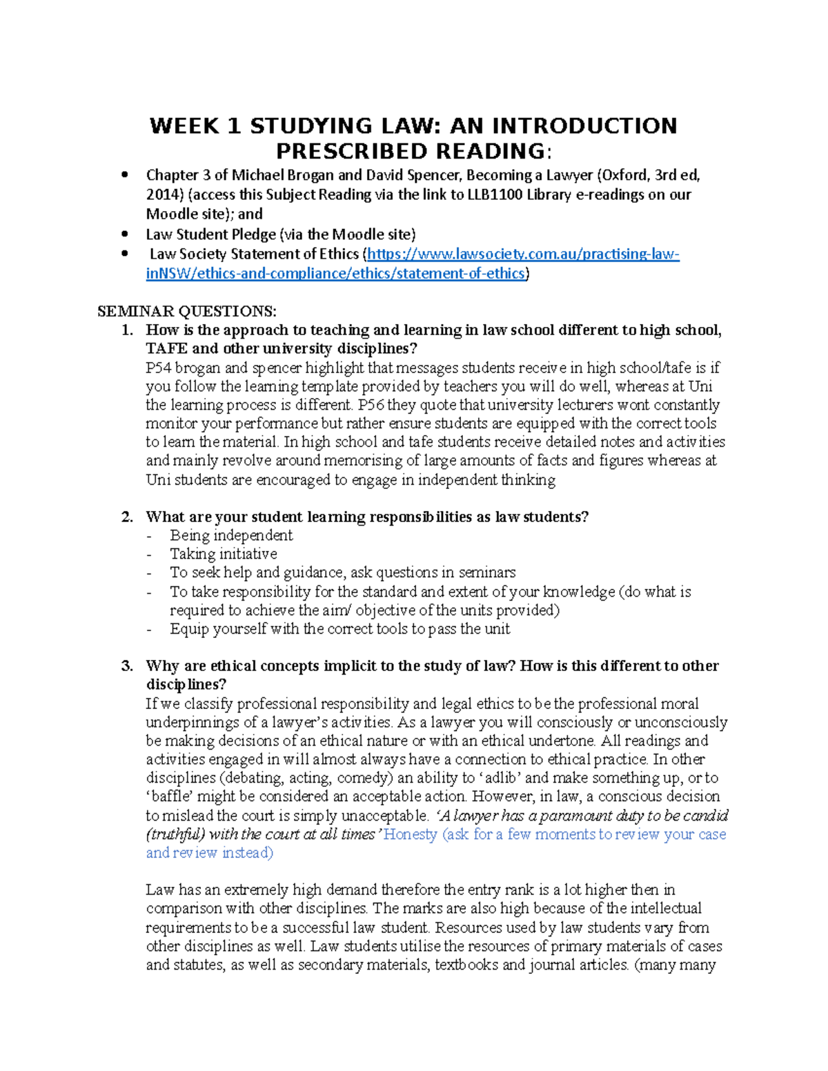 WEEK 1 Foundations of law - WEEK 1 STUDYING LAW: AN INTRODUCTION ...