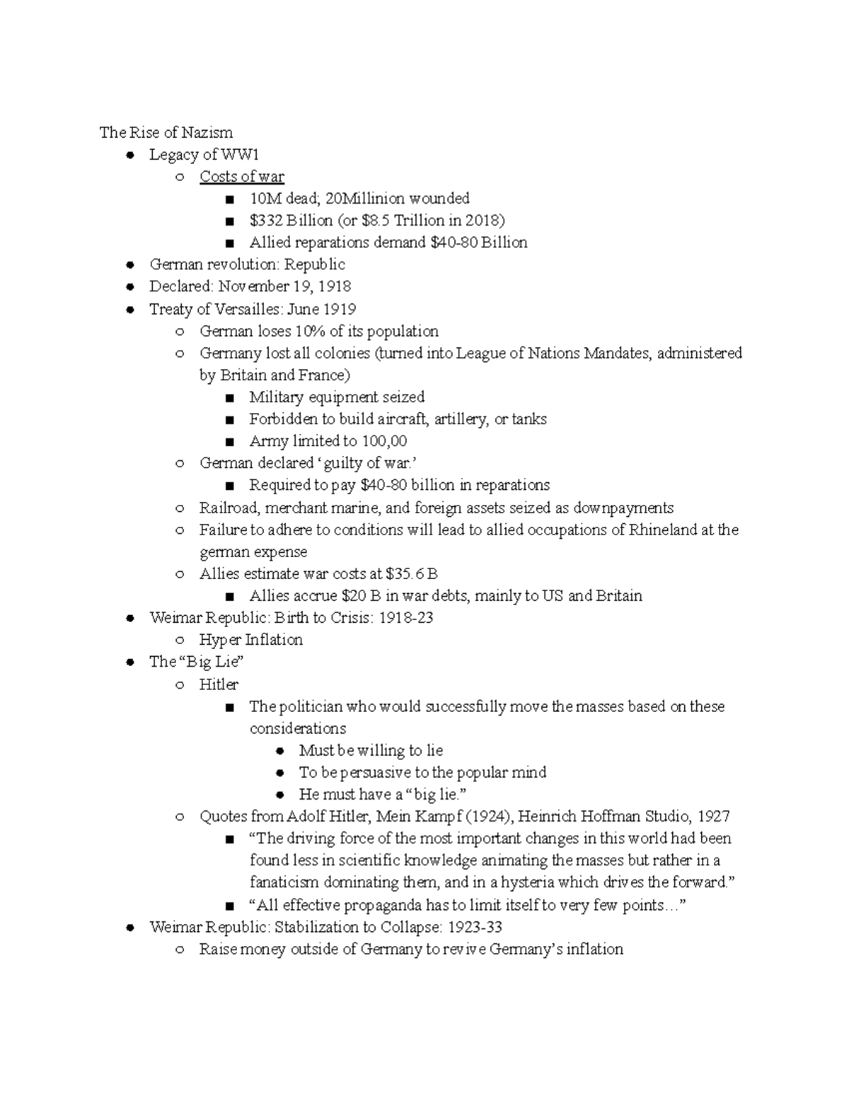 The Rise of Nazism - Lecture notes to help with the final essay. - The ...