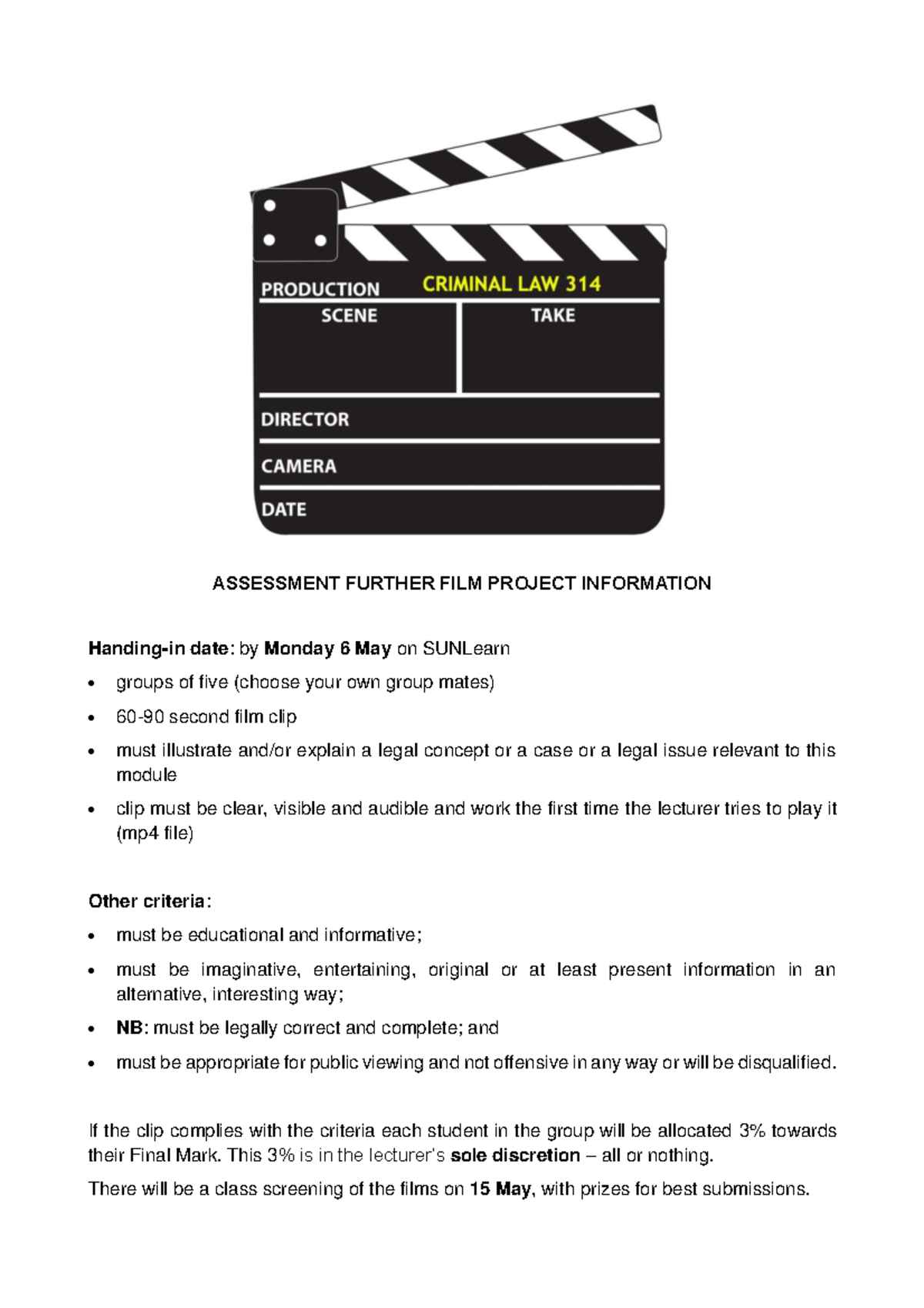 AF Film project info - ASSESSMENT FURTHER FILM PROJECT INFORMATION ...