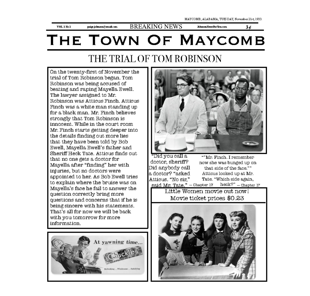 To kill a mocking bird newspaper - The Town Of Maycomb MAYCOMB, ALABAMA ...