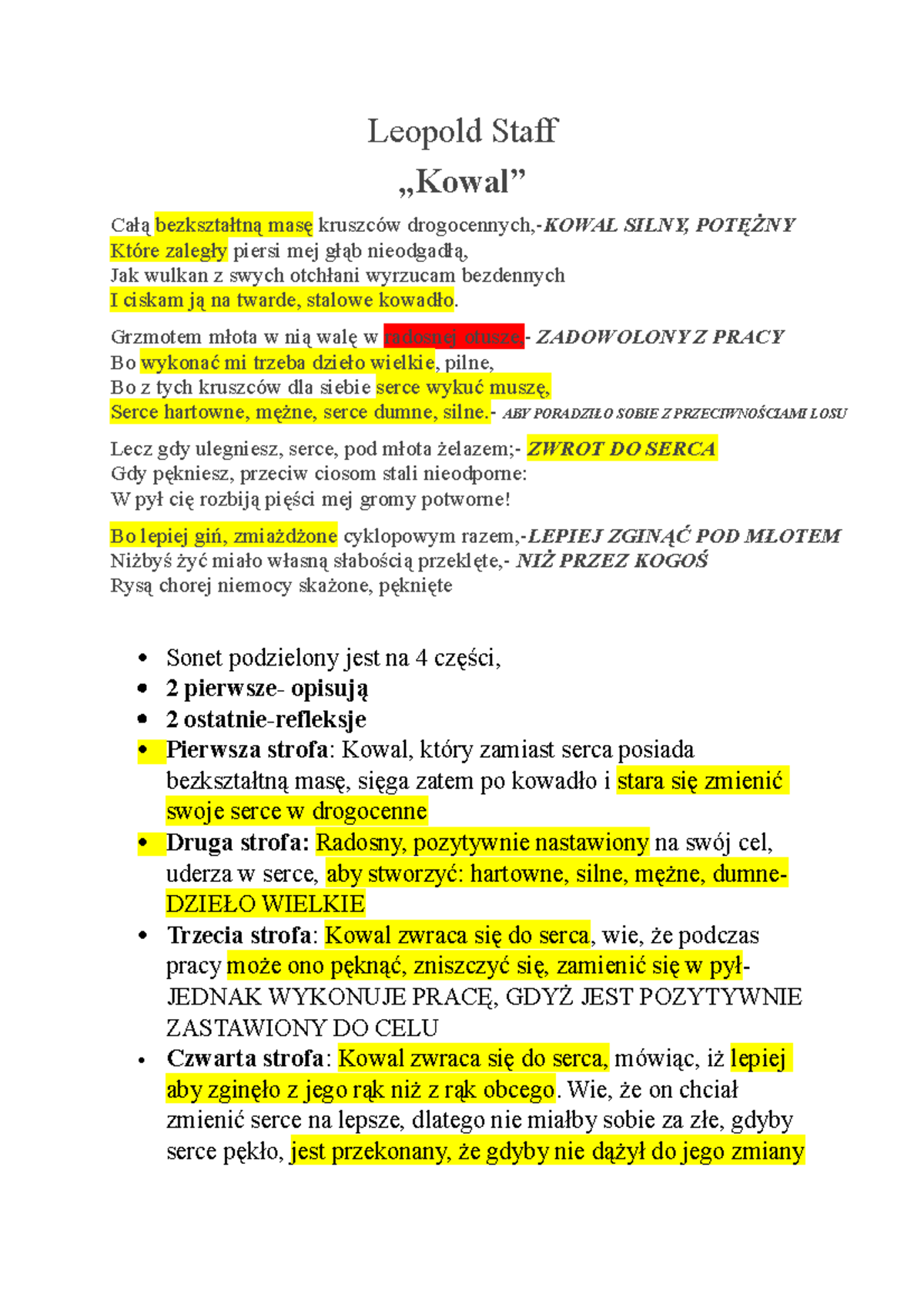 ,, Kowal - Leopold Staff ,,Kowal” Całą bezkształtną masę kruszców ...