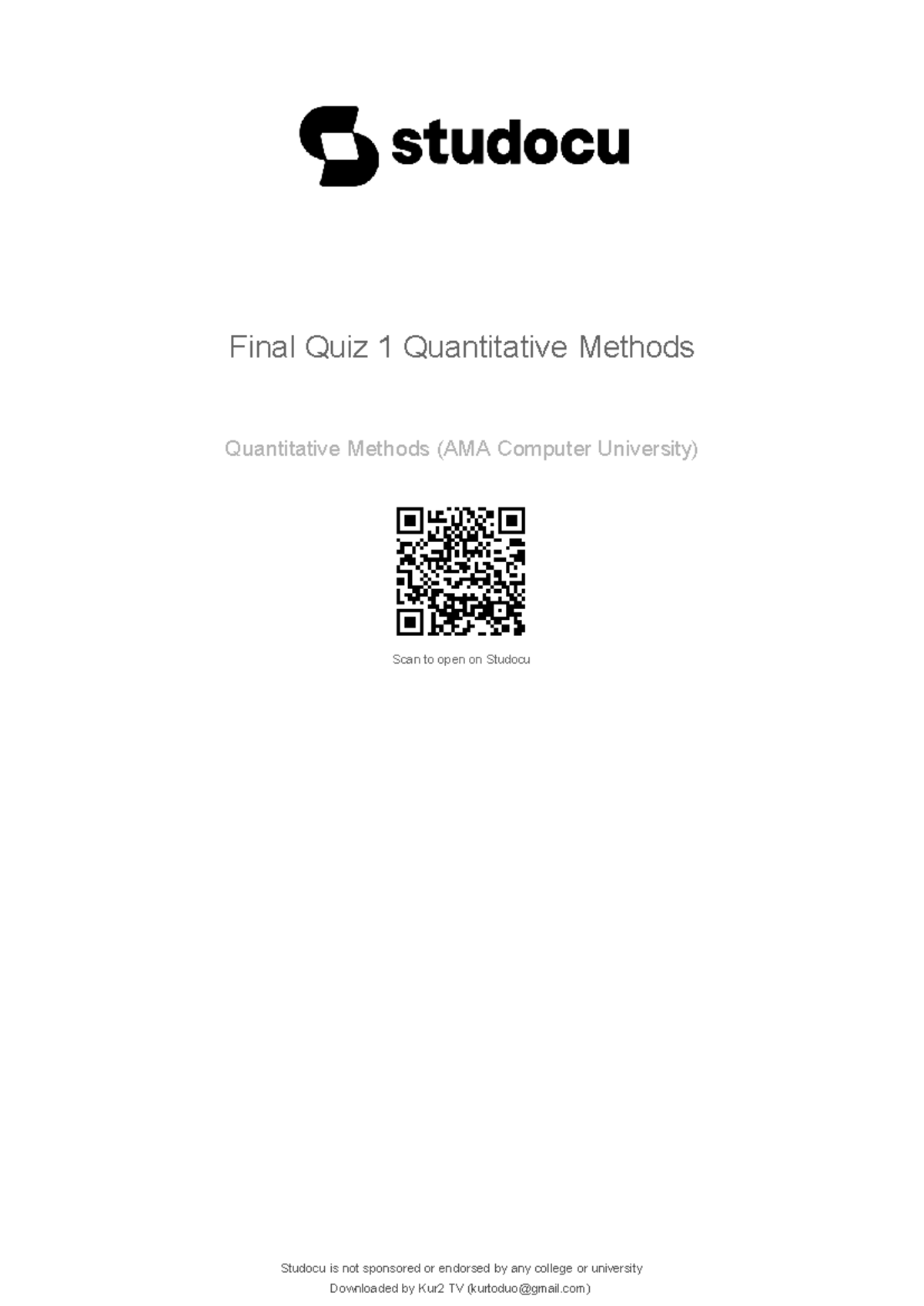 Final quiz 1 quantitative methods - Final Quiz 1 Quantitative Methods Quantitative Methods (AMA ...