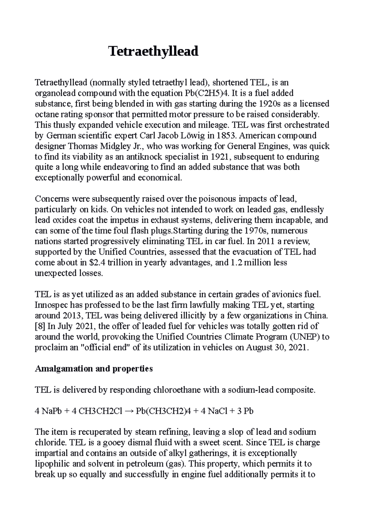 Tetraethyllead - ifha - Tetraethyllead Tetraethyllead (normally styled ...