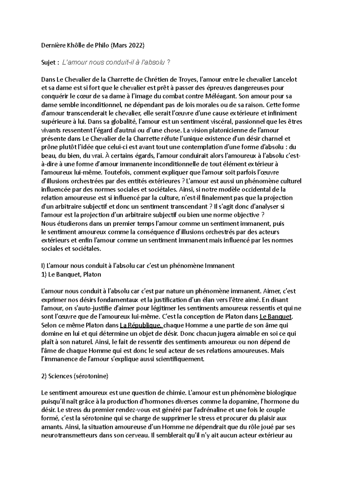 Khôlle Philo sur le sujet : L’amour nous conduit-il à l’absolu ? - Dernière Khôlle de Philo ...