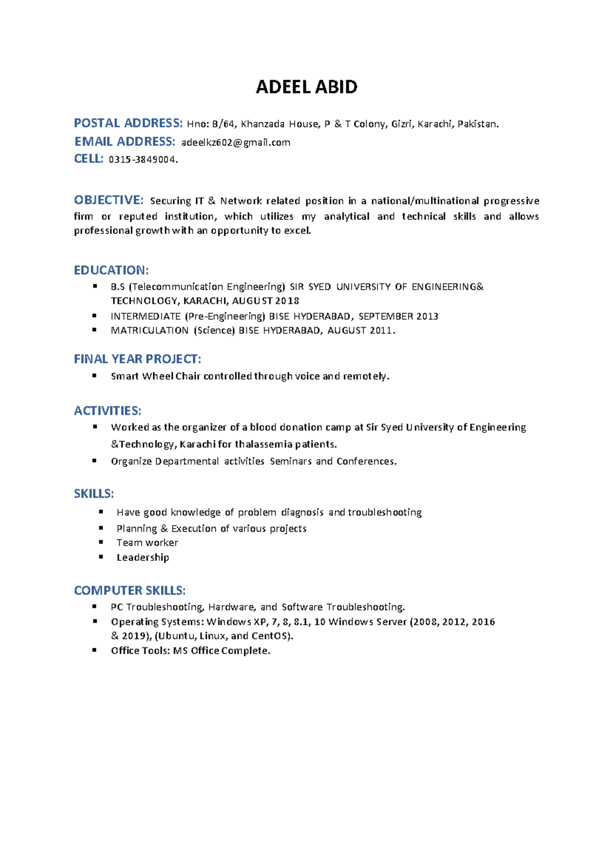 Adeel Cv - Summary Professor Ghulam Rasool Soomro - ADEEL ABID POSTAL ...