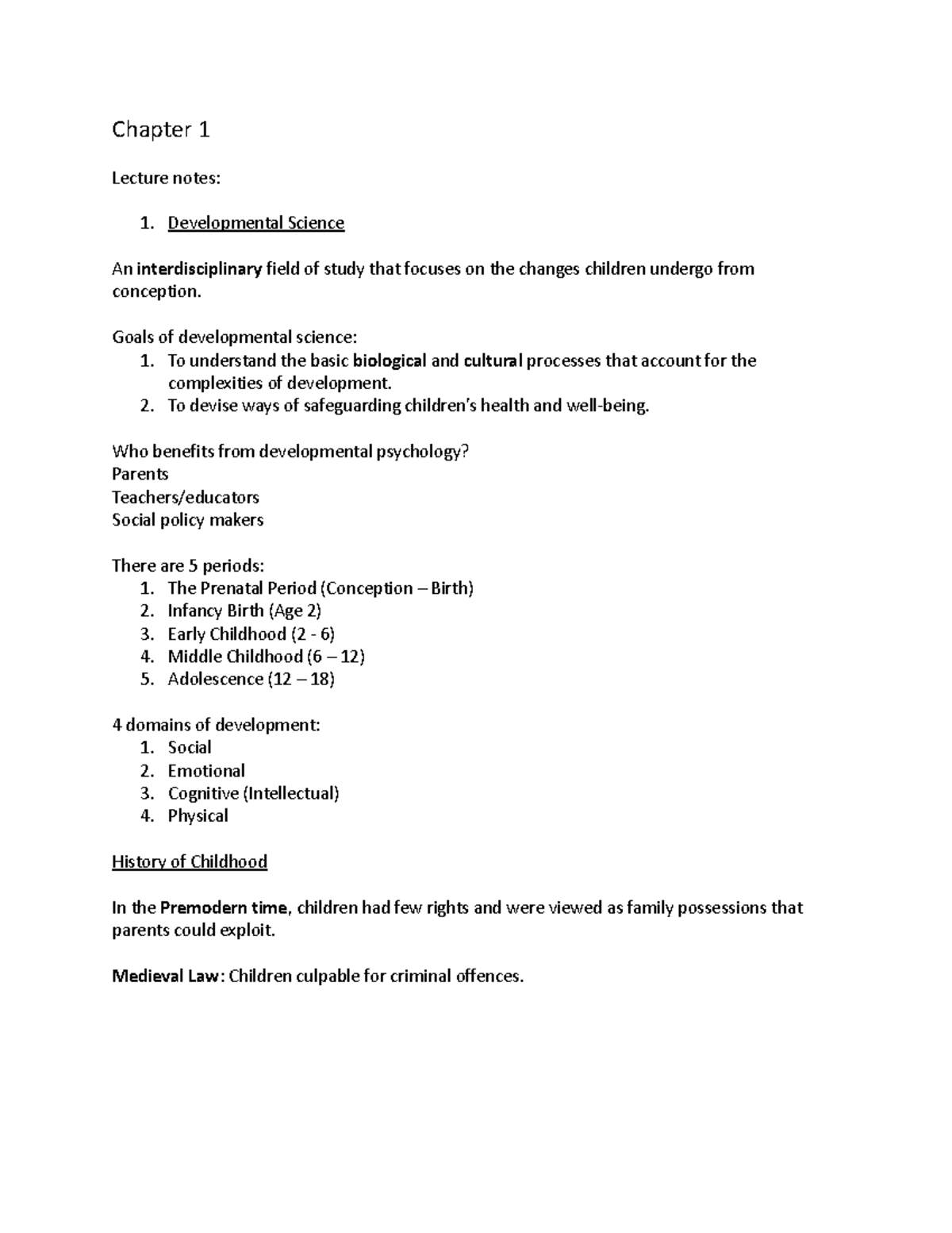 Psych 2040A Chap 1 Notes - Chapter 1 Lecture notes: Developmental ...