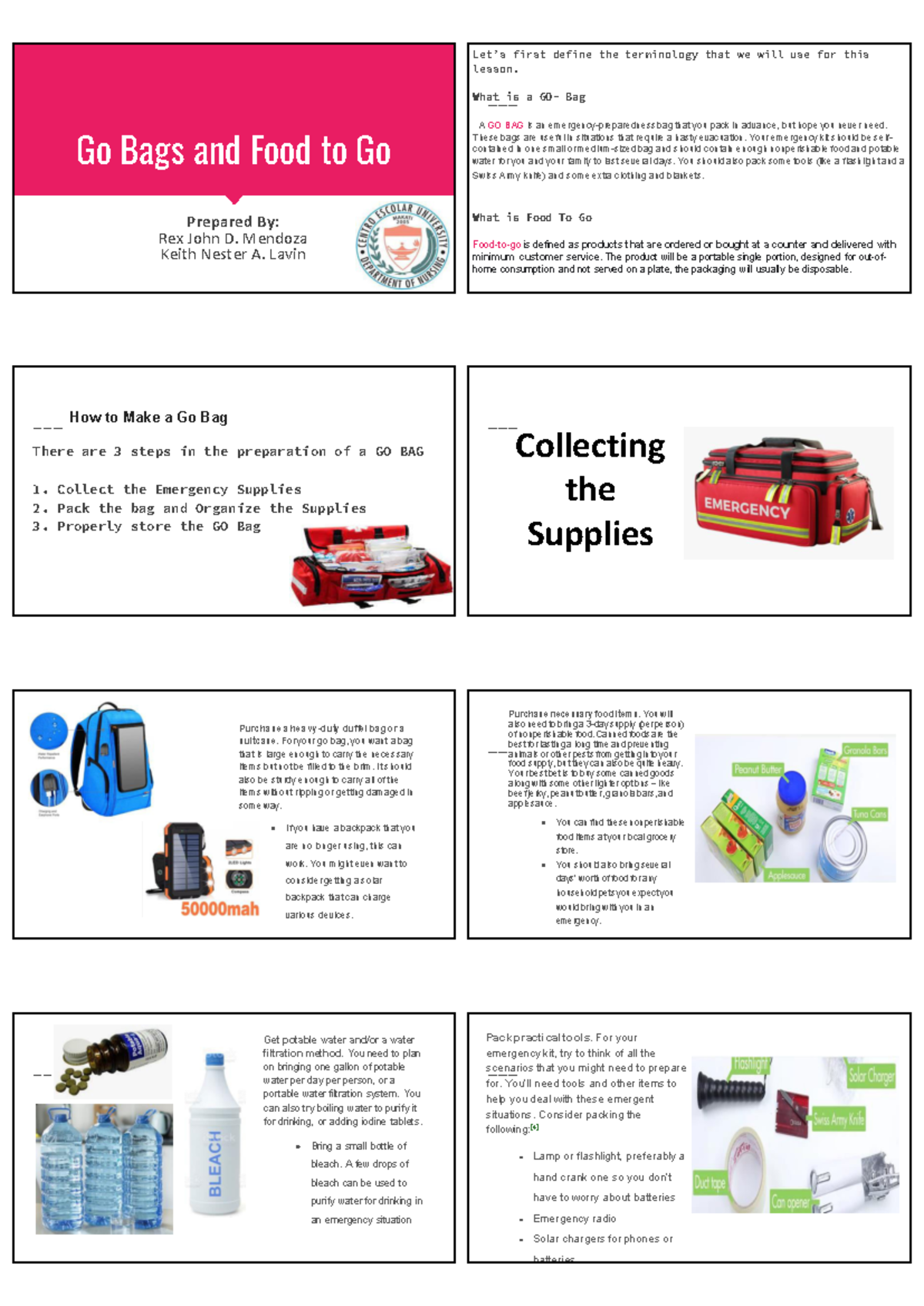 disaster management - Go Bags and Food to Go Prepared By: Rex John D ...