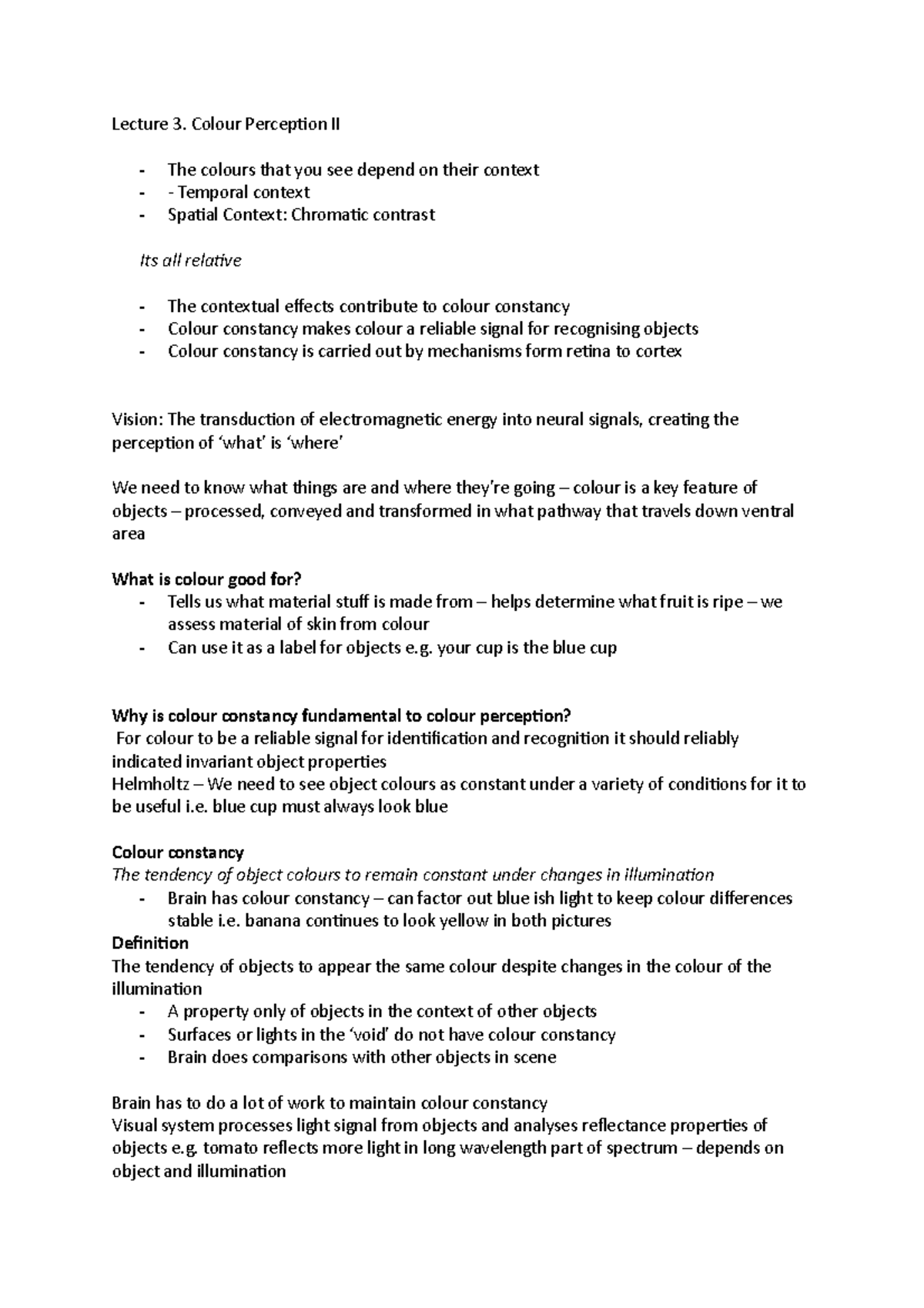 Lecture 3 - Colour Perception Part II - Lecture 3. Colour Perception II ...