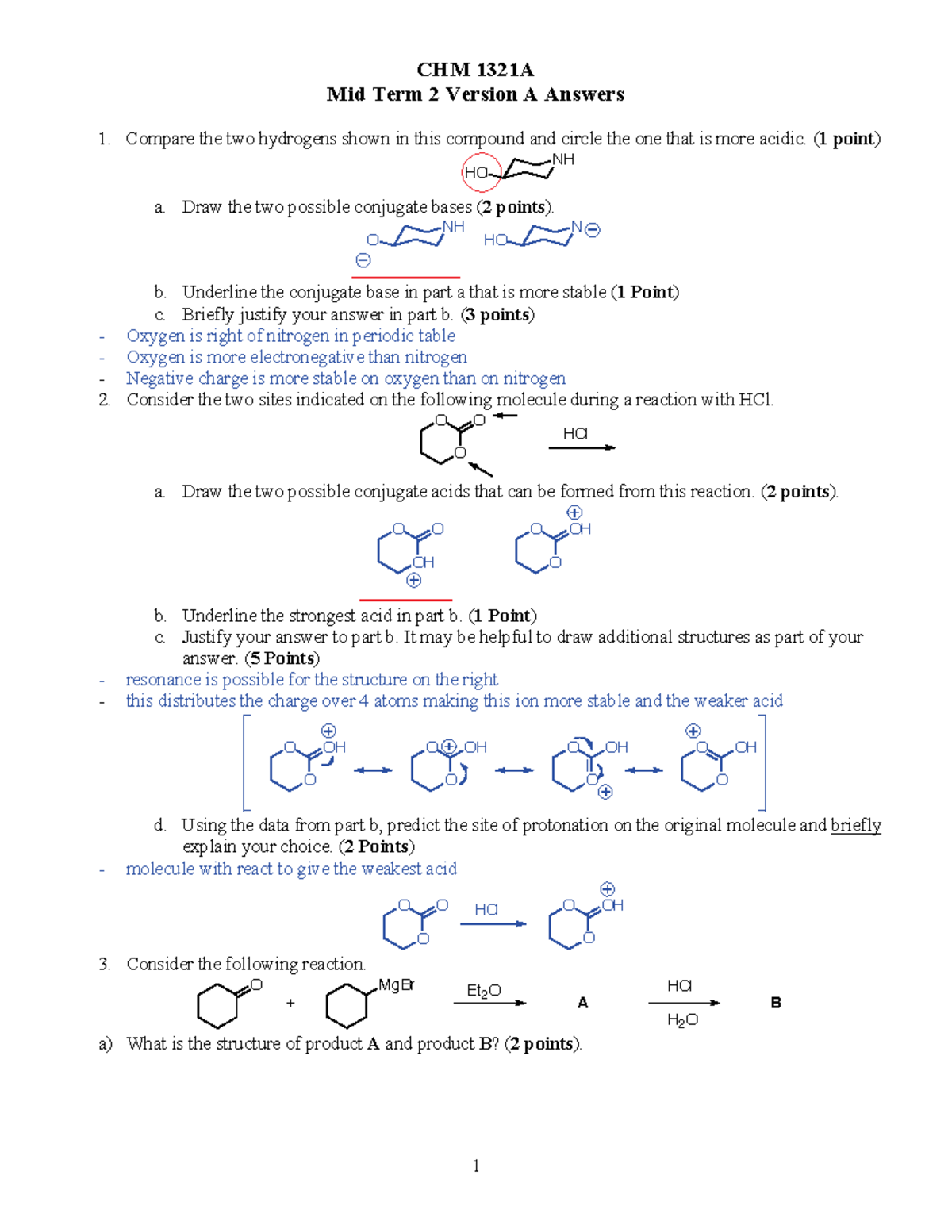 CHM 1321 - Midterm 2 Practice - 1 CHM 1321A Mid Term 2 Version A ...