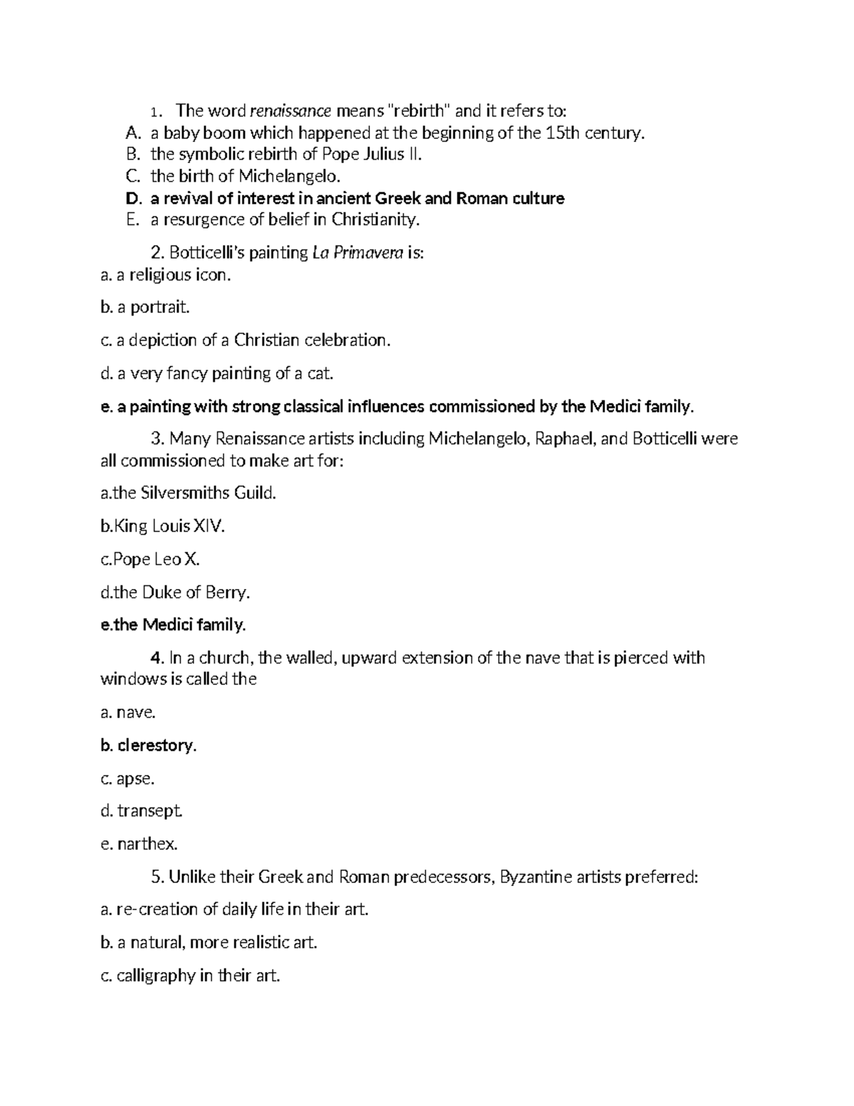 Art Quiz 3 Answers - The word renaissance means "rebirth" and it refers ...