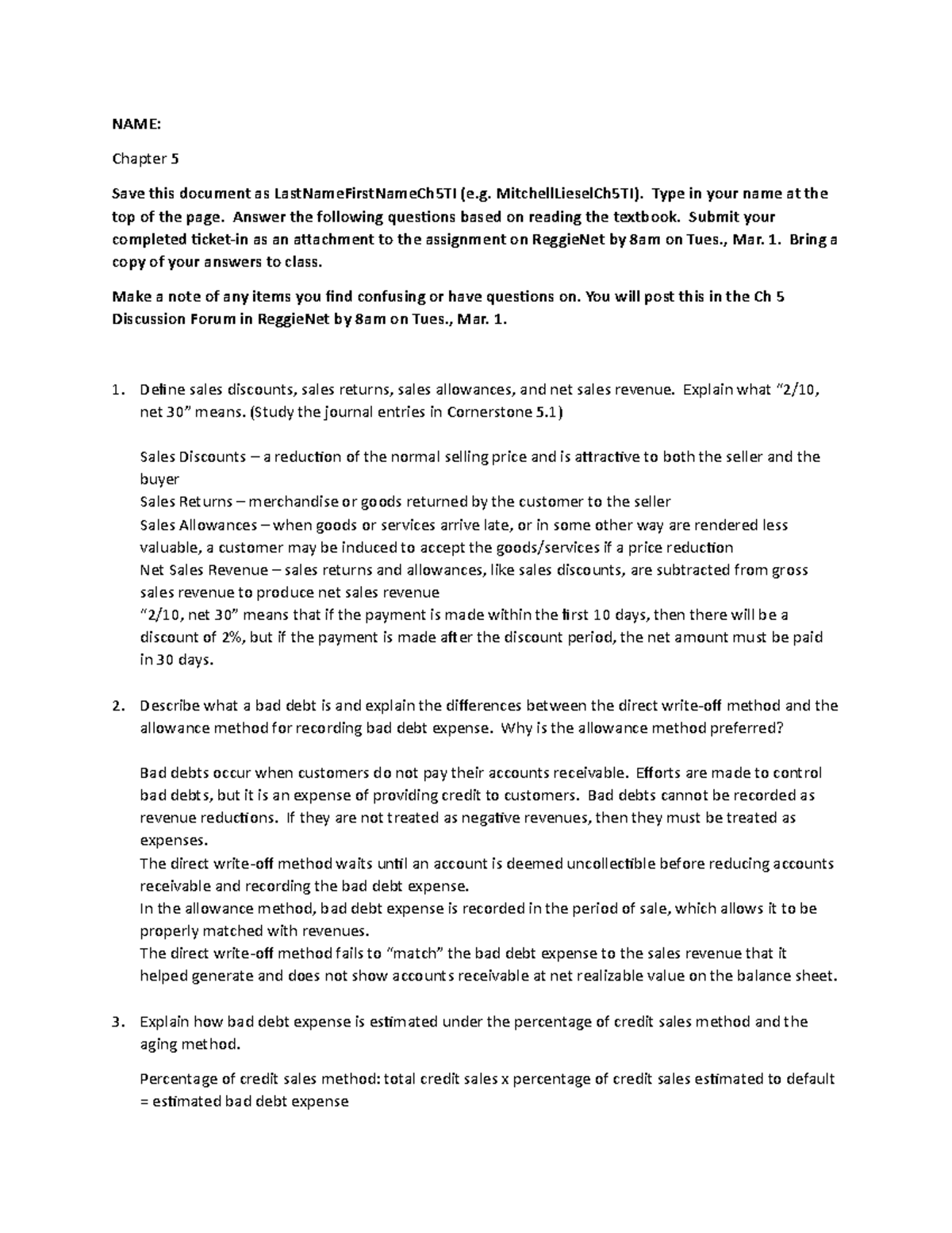 Gohil Jyoti TICh 5 - Lecture notes Ch 5 - NAME: Chapter 5 Save this ...