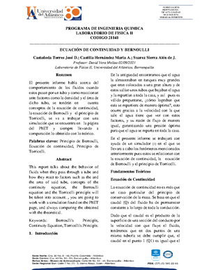 Informe DE LAB. Principio DE Pascal - PROGRAMA DE INGENIERIA QUIMICA LABORATORIO DE FISICA II ...