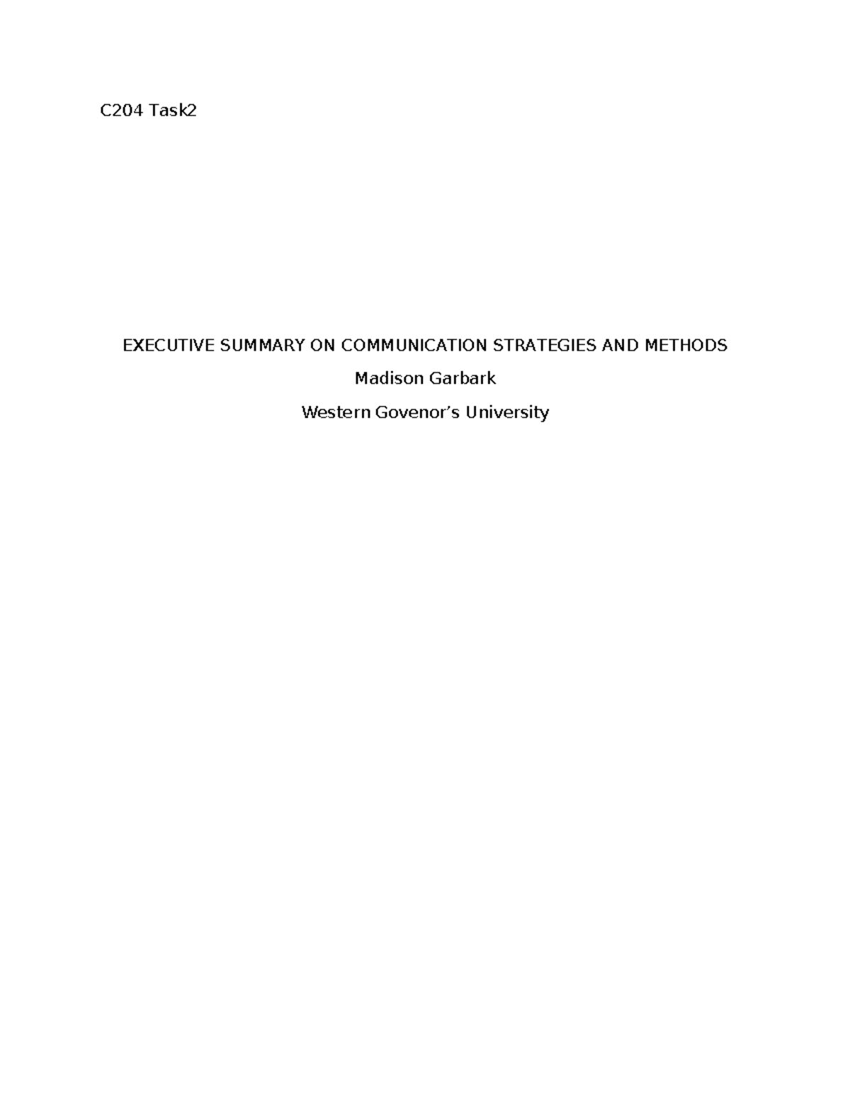 Executive Summary C204 Task2 - C204 Task EXECUTIVE SUMMARY ON ...