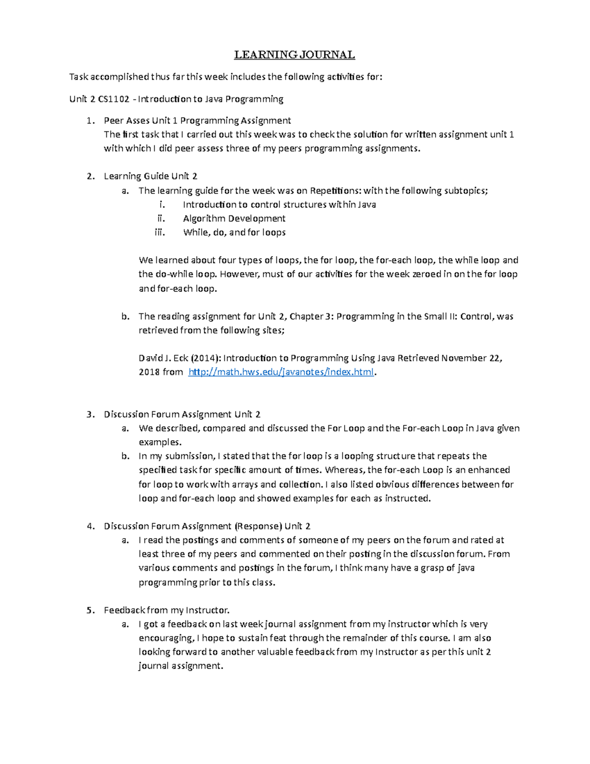 LEARNING JOURNAL - LEARNING JOURNAL Task accomplished thus far this ...