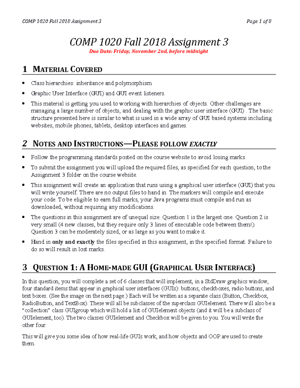 Assign 3-COMP1020-Fall 2018 - COMP 1020 Fall 2018 Assignment 3 Due Date: Friday, November 2nd ...