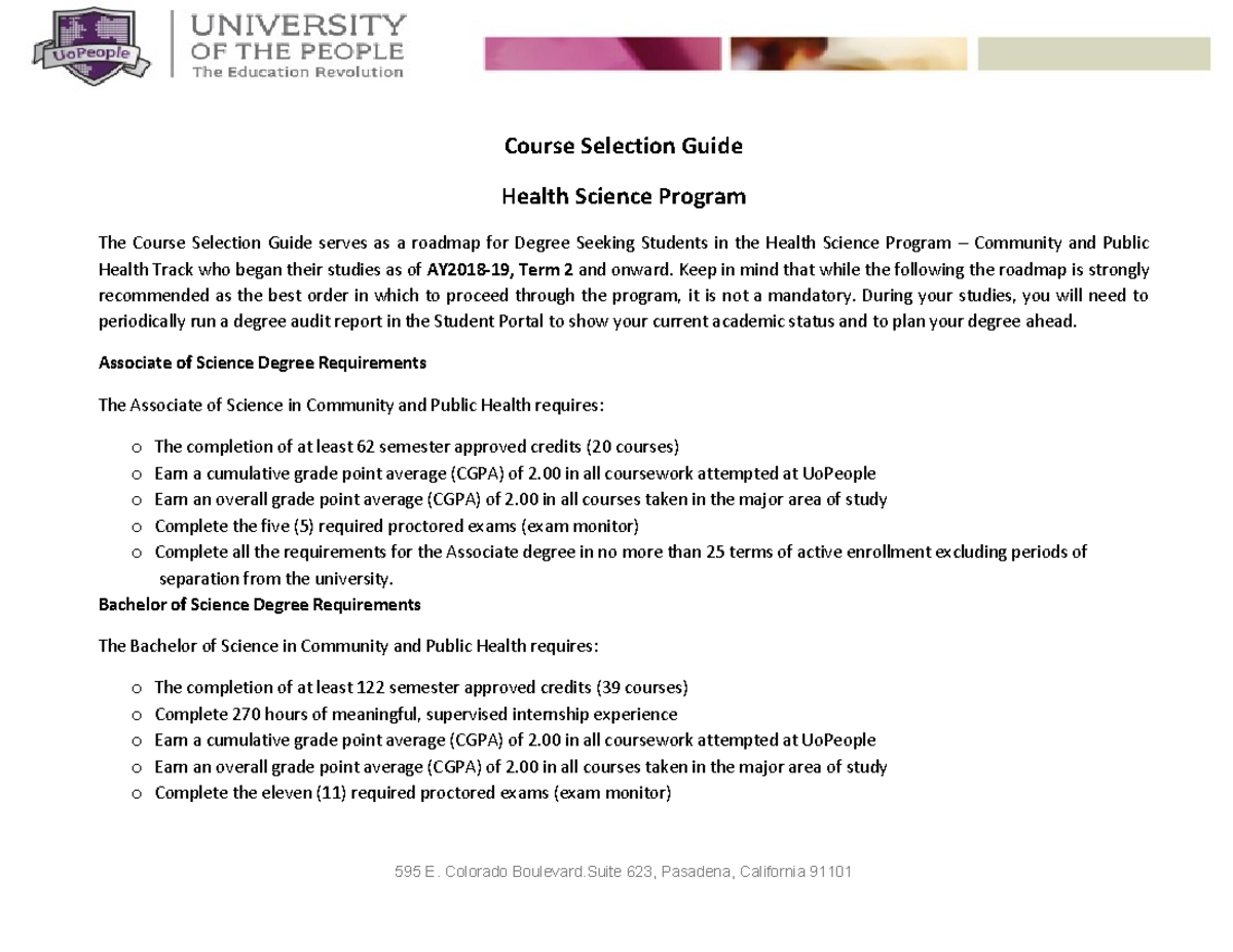 CSG Health Science Program AY2018-19, T2 and onward - Course Selection ...