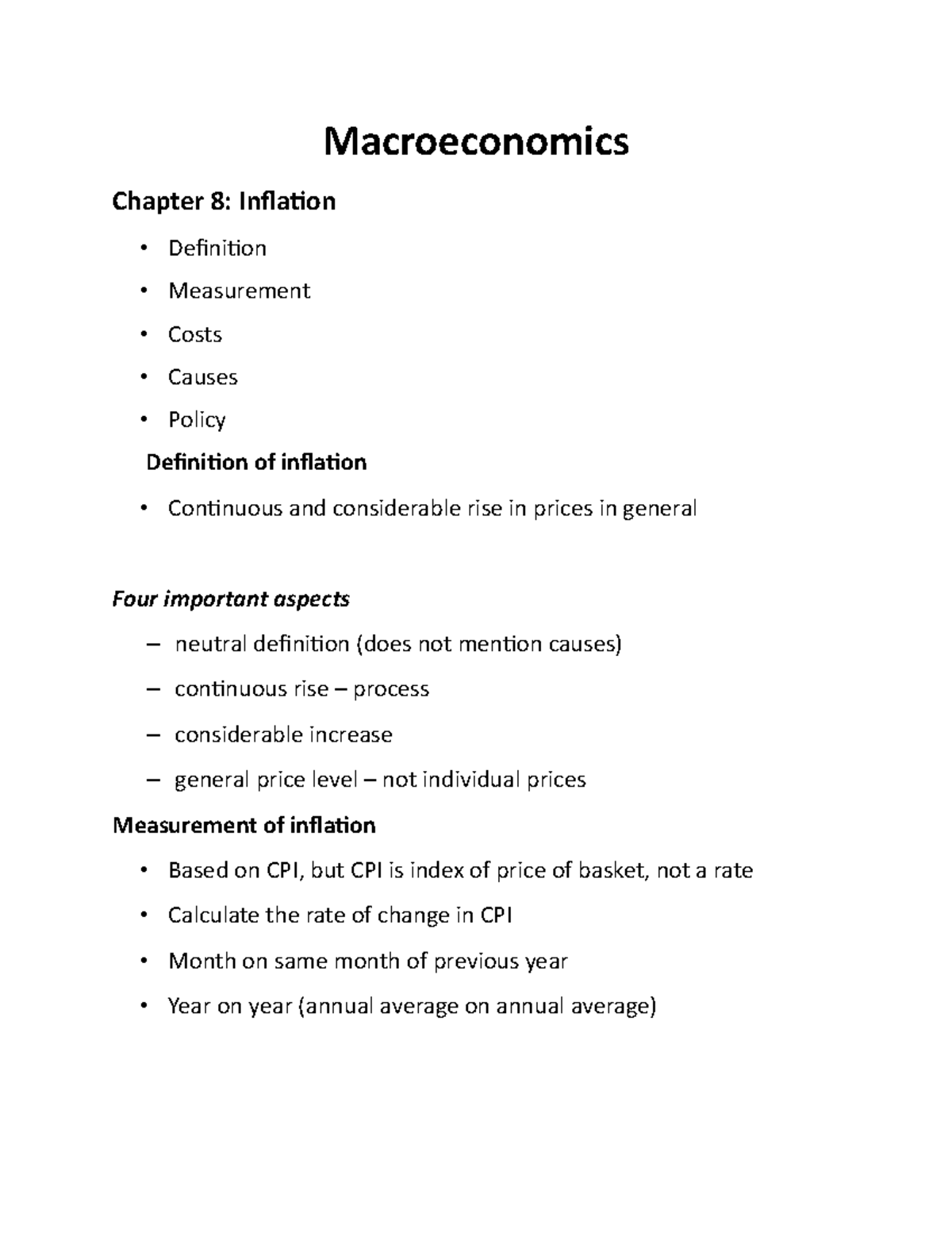 Chapter 8 - Inflation - Lecture notes 8 - Macroeconomics Chapter 8 ...