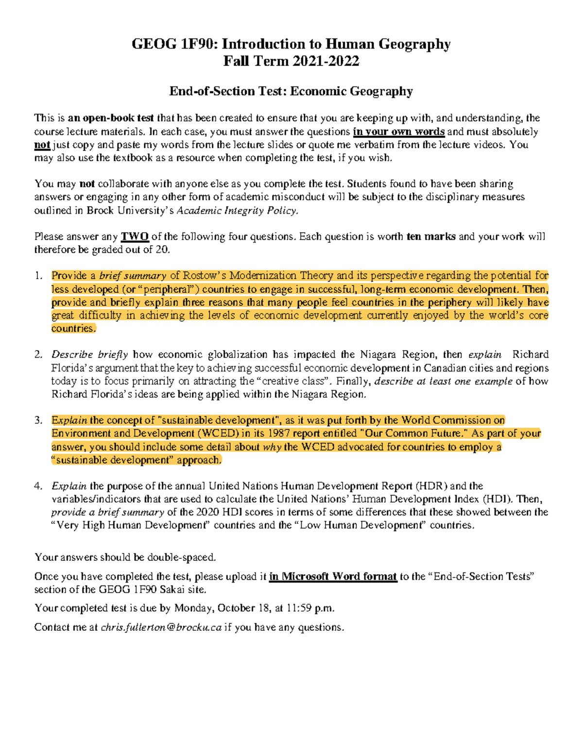 GEOG 1F90 Economic Geography Test - GEOG 1F90: Introduction to Human ...