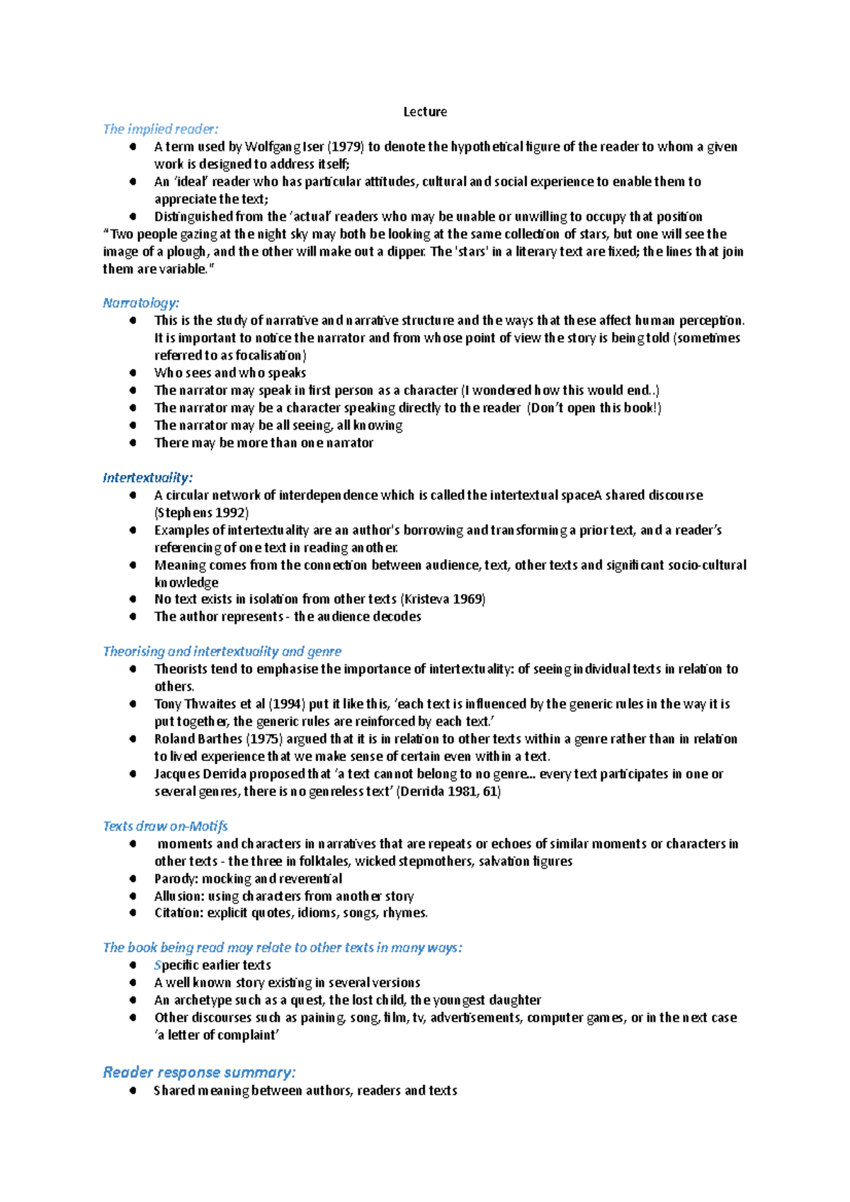 Week 4 Narratology, the implied reader and intertextuality - Lecture ...