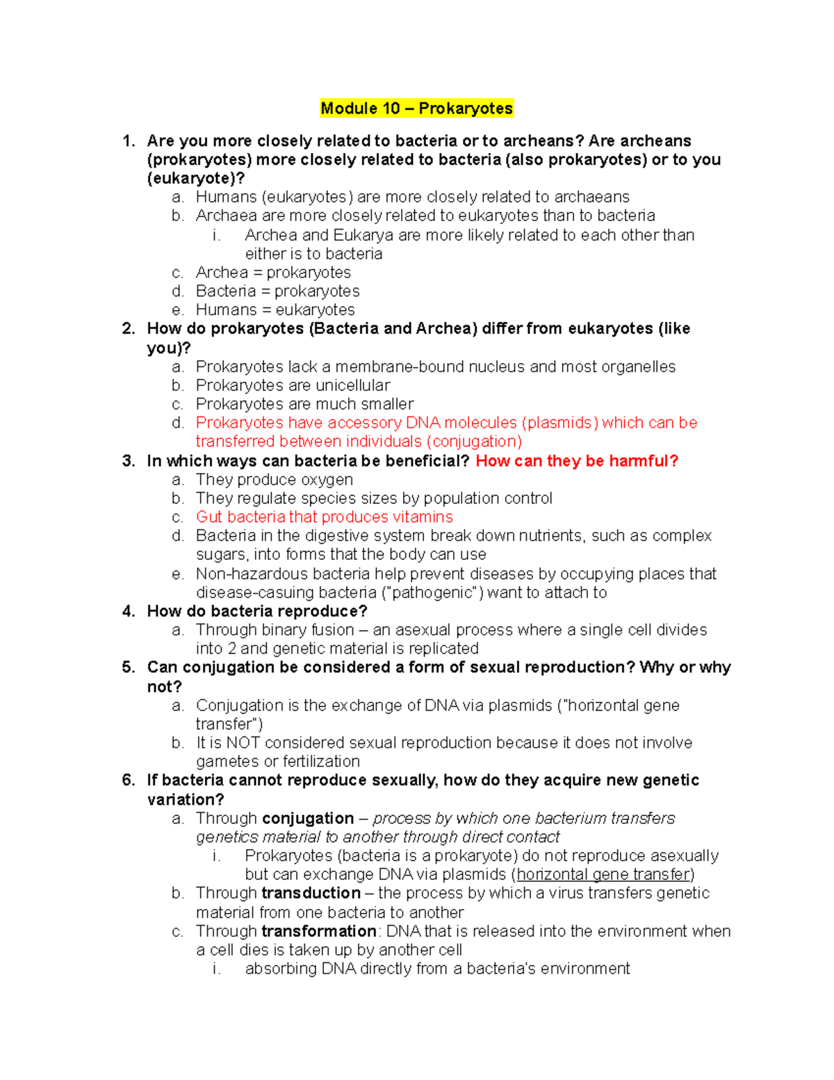 Exam 2 Review Questions - Module 10 – Prokaryotes Are you more closely ...