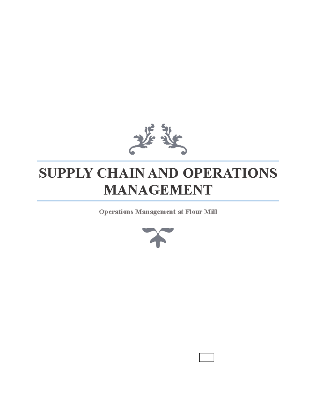 Supply Chains and Operations Management - SUPPLY CHAIN AND OPERATIONS ...