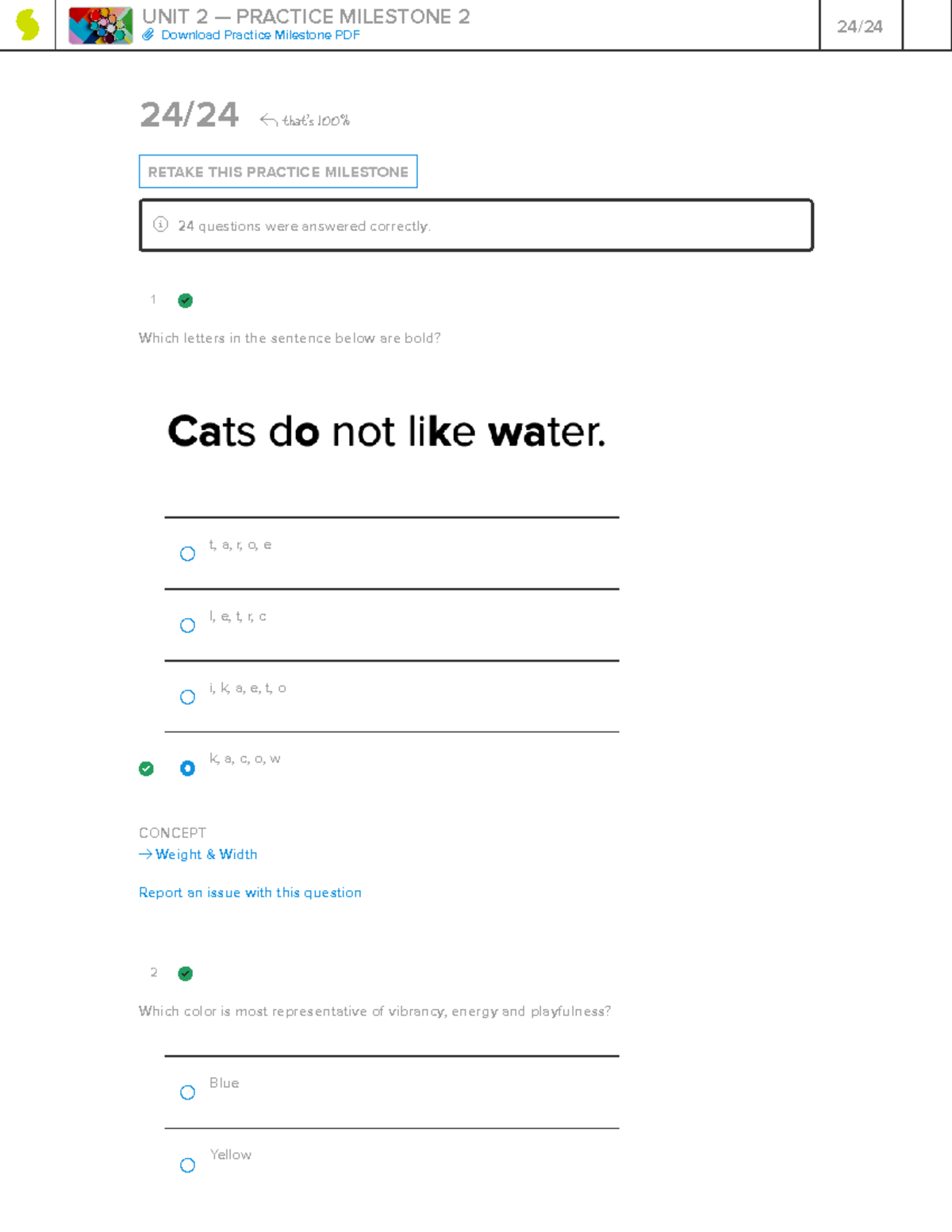 Visiual Com. Practice Milestone 1 - 1 CONCEPT → Weight & Width 2 24/24 ...