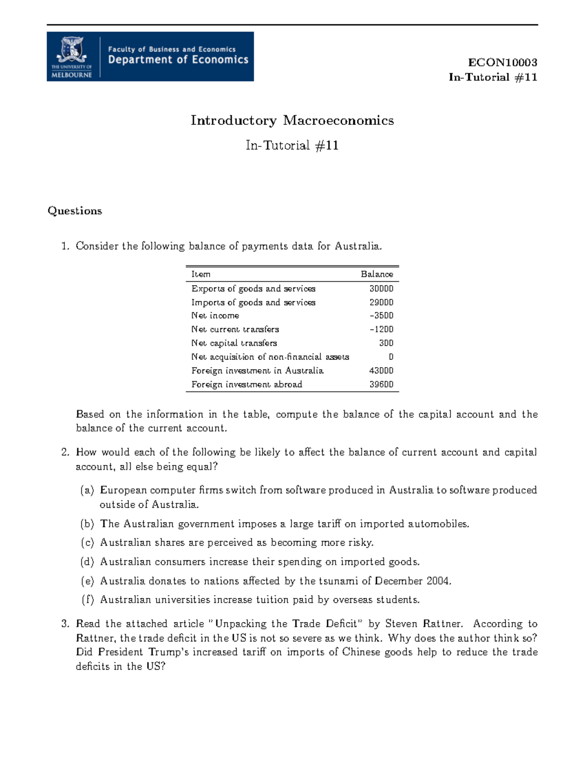 Tutorial 11 Tutor Guide Econ In Tutorial Introductory Macroeconomics In Tutorial Questions