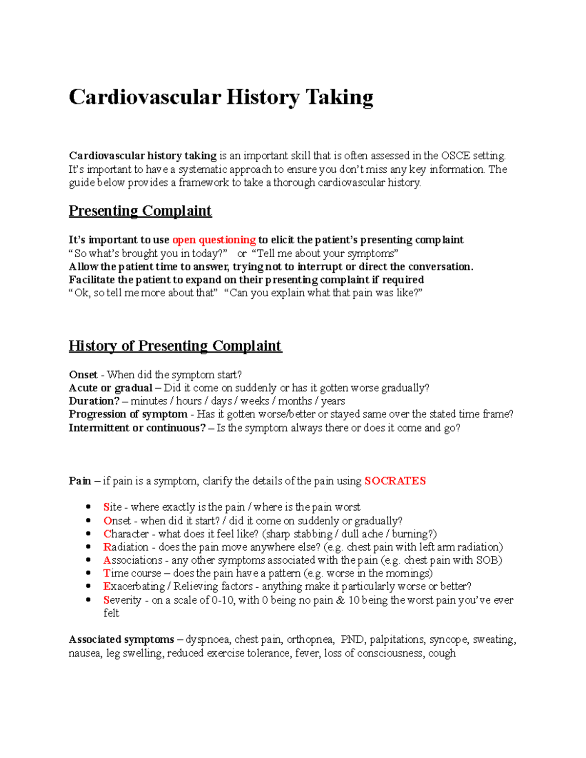 356393337 cardio history taking docx - Nursing - Studocu
