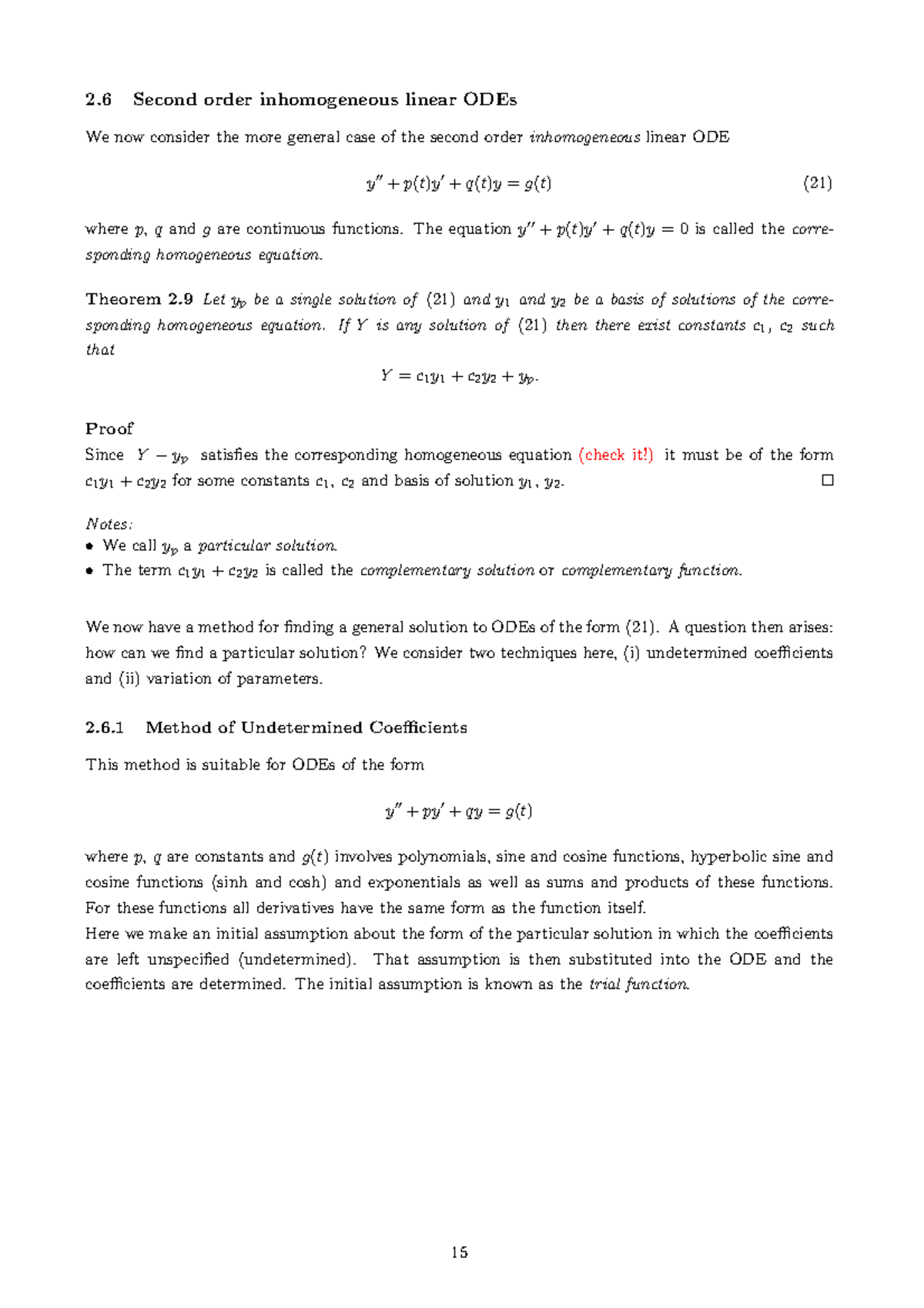 2 Second Orderlinear Odes Sections 2 2 Second Order Inhomogeneous Linear Odes We Now Consider