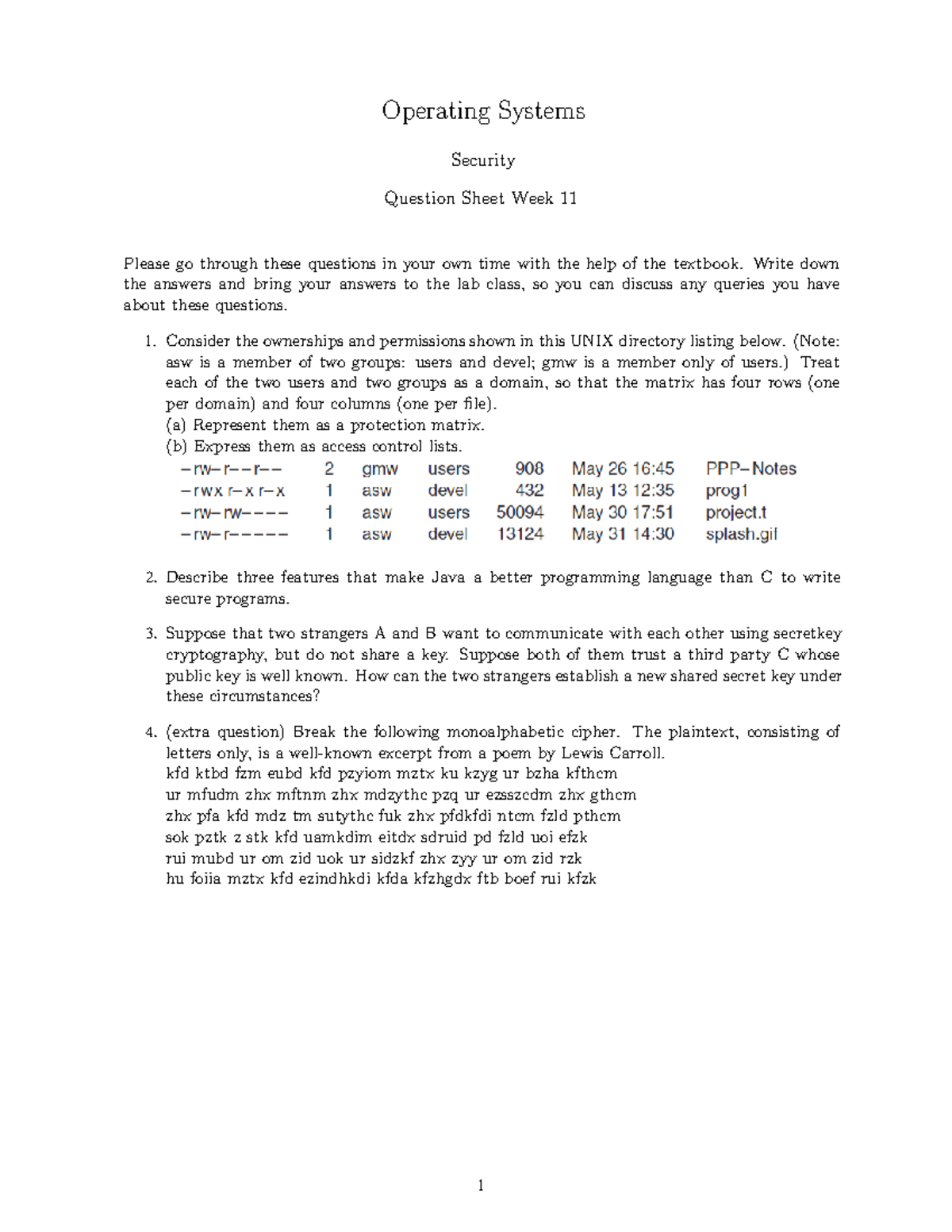 Question Set 11 - Operating Systems Security Question Sheet Week 11 ...