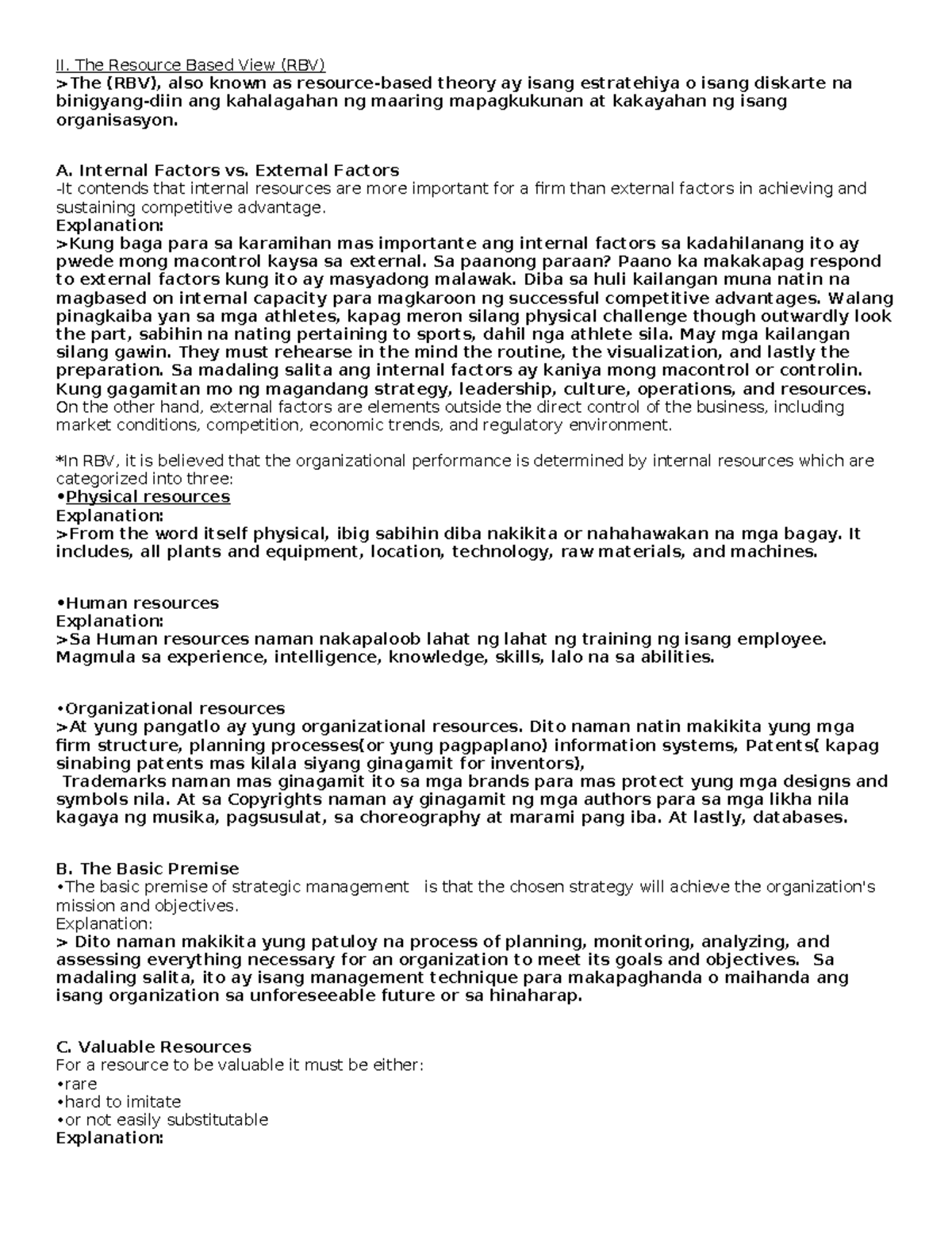 Tourism Students - II. The Resource Based View (RBV) >The (RBV), also ...