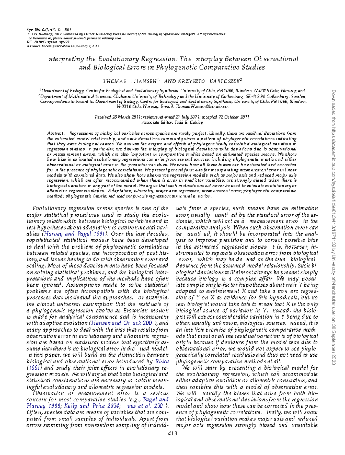 Evolutionary regression - Syst. Biol. 61(3):413–425, 2012 ©c The Author ...