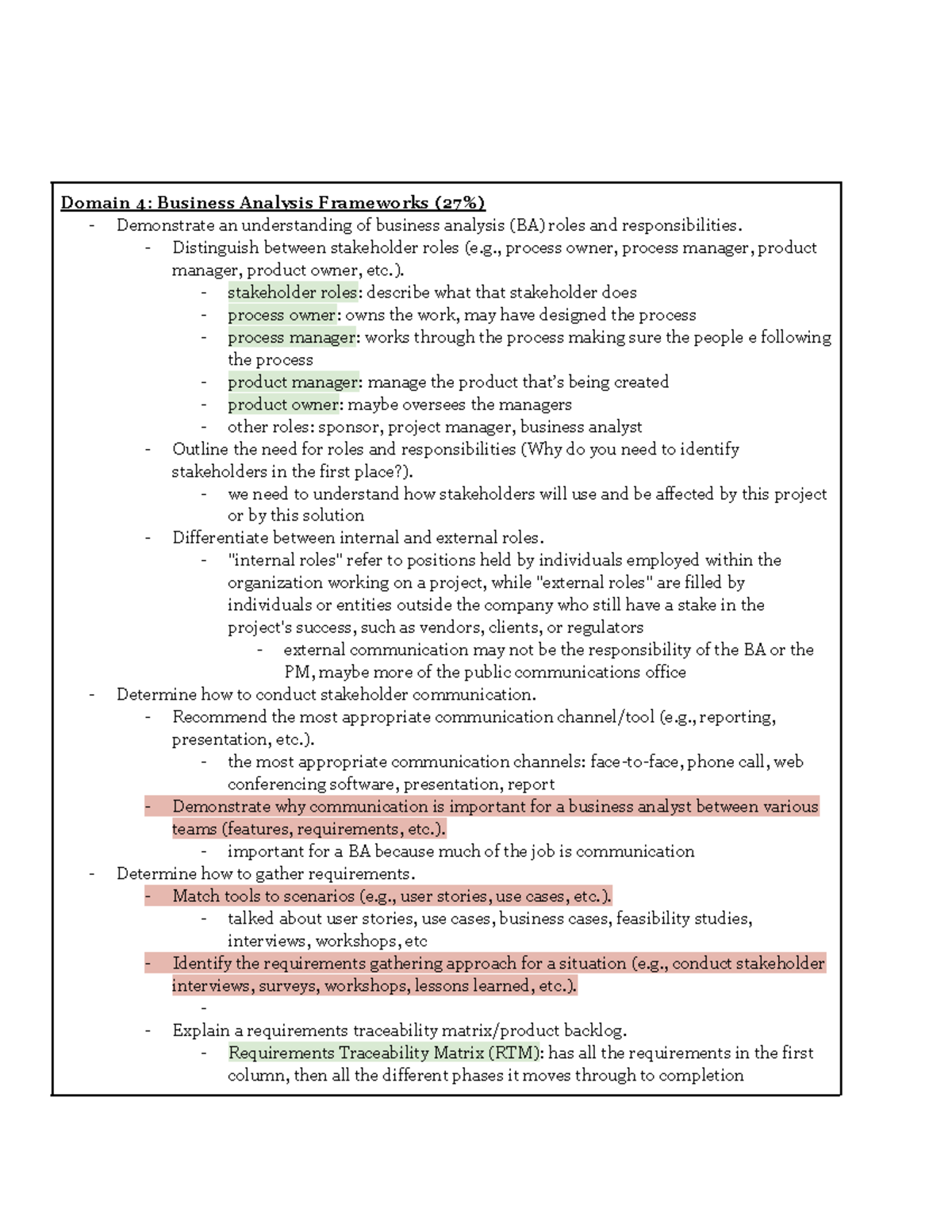 Domain 4 CAPM Exam Notes - Domain 4: Business Analysis Frameworks (27% ...