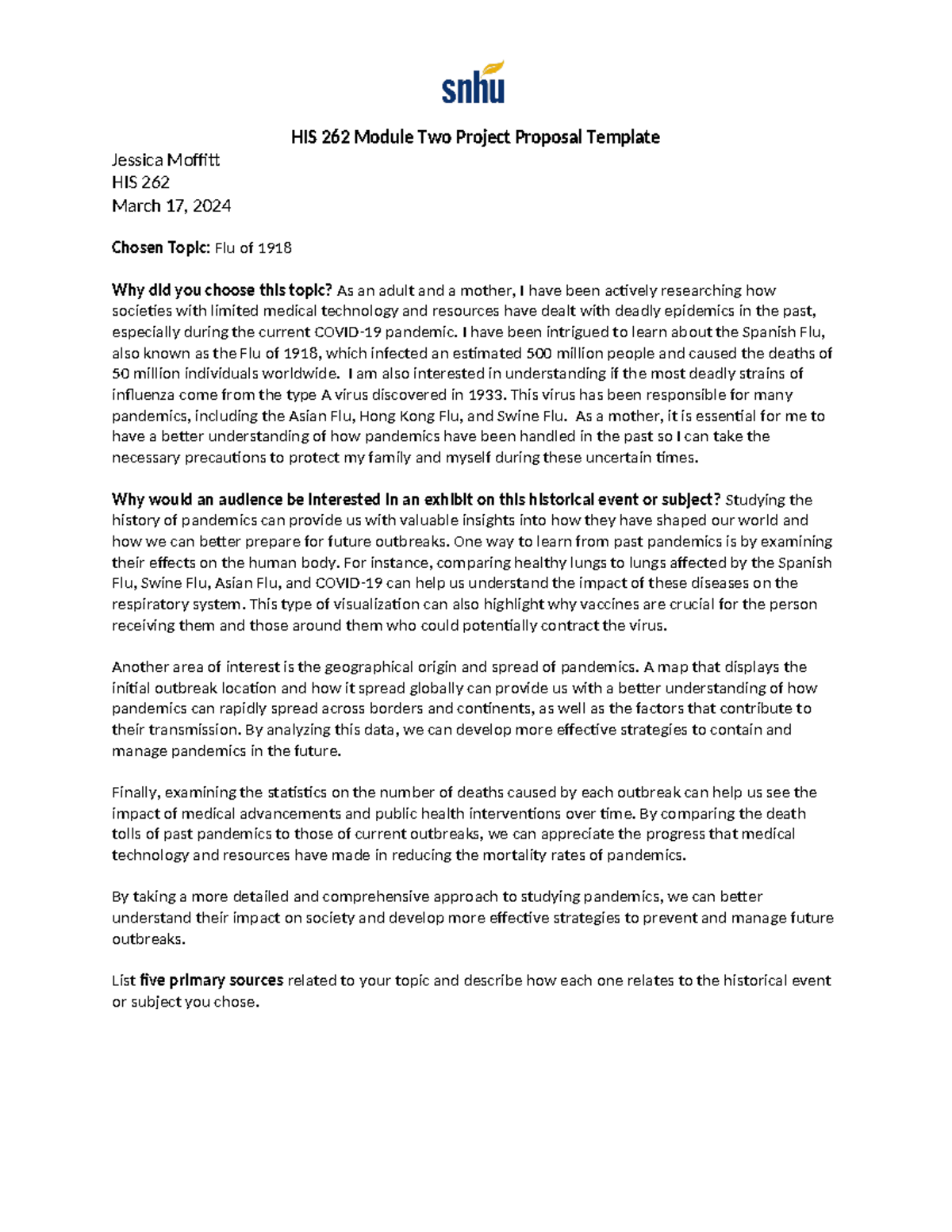 HIS 262 Mod2Assign - HIS 262 Module Two Project Proposal Template ...