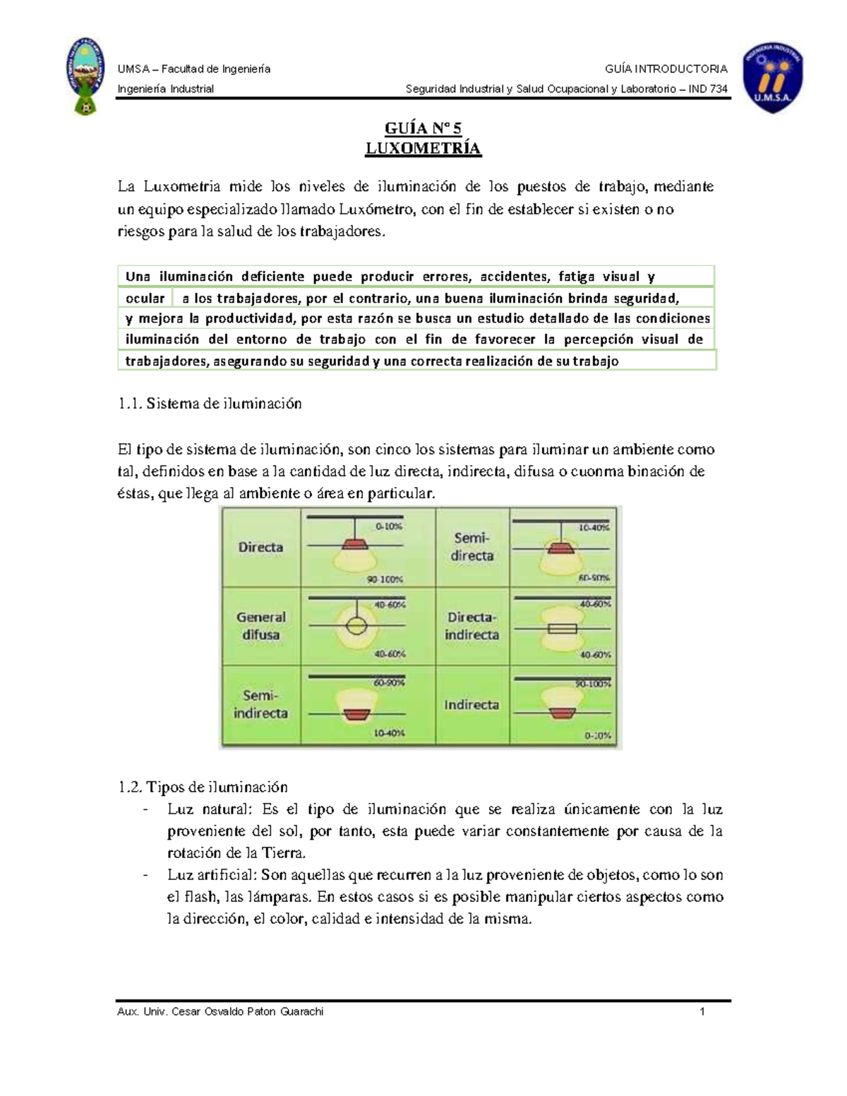 GUÍA 5 - Luxometria IND734 - Ingeniería Industrial Seguridad Industrial ...