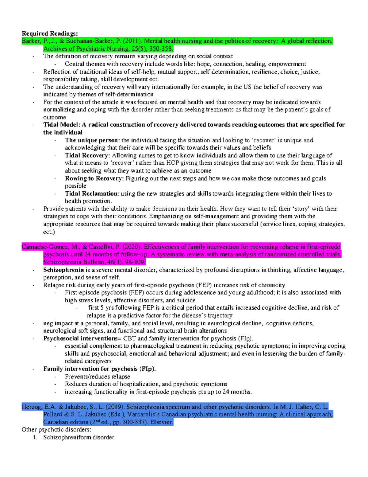 I'm still here case notes - Required Readings: Barker, P., J ...