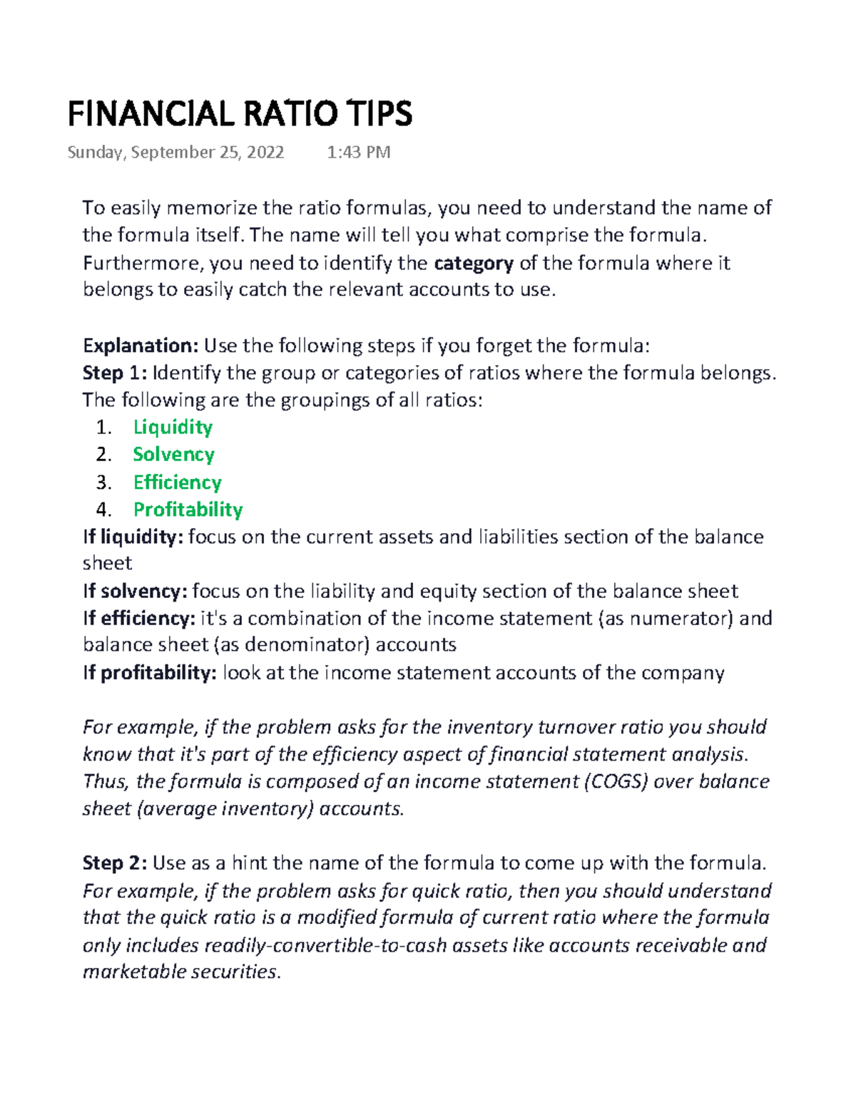 Financial Ratio TIPS - To easily memorize the ratio formulas, you need ...