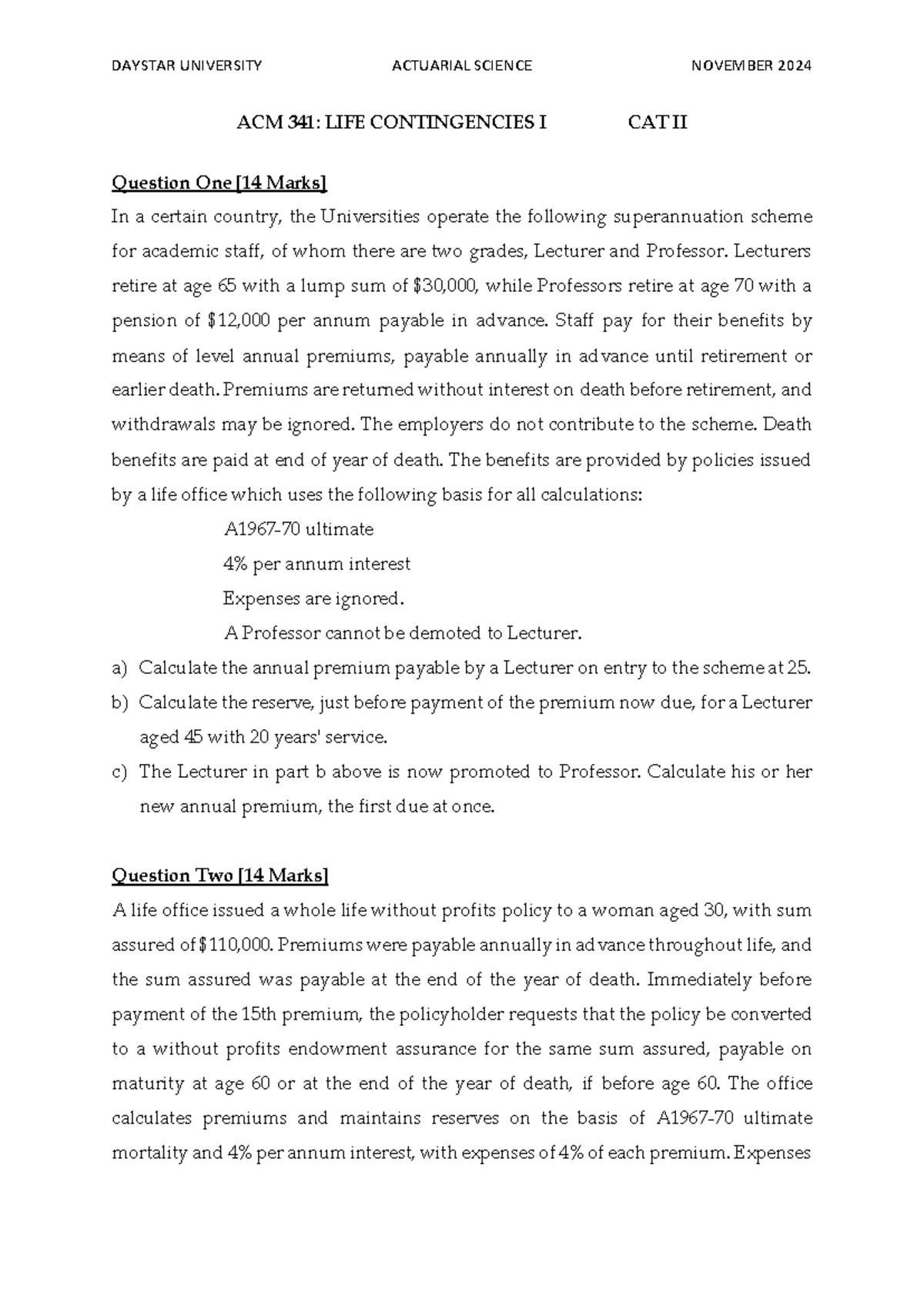 ACM 341 CAT II Nov 2024 - This question tackles on the calculation of ...