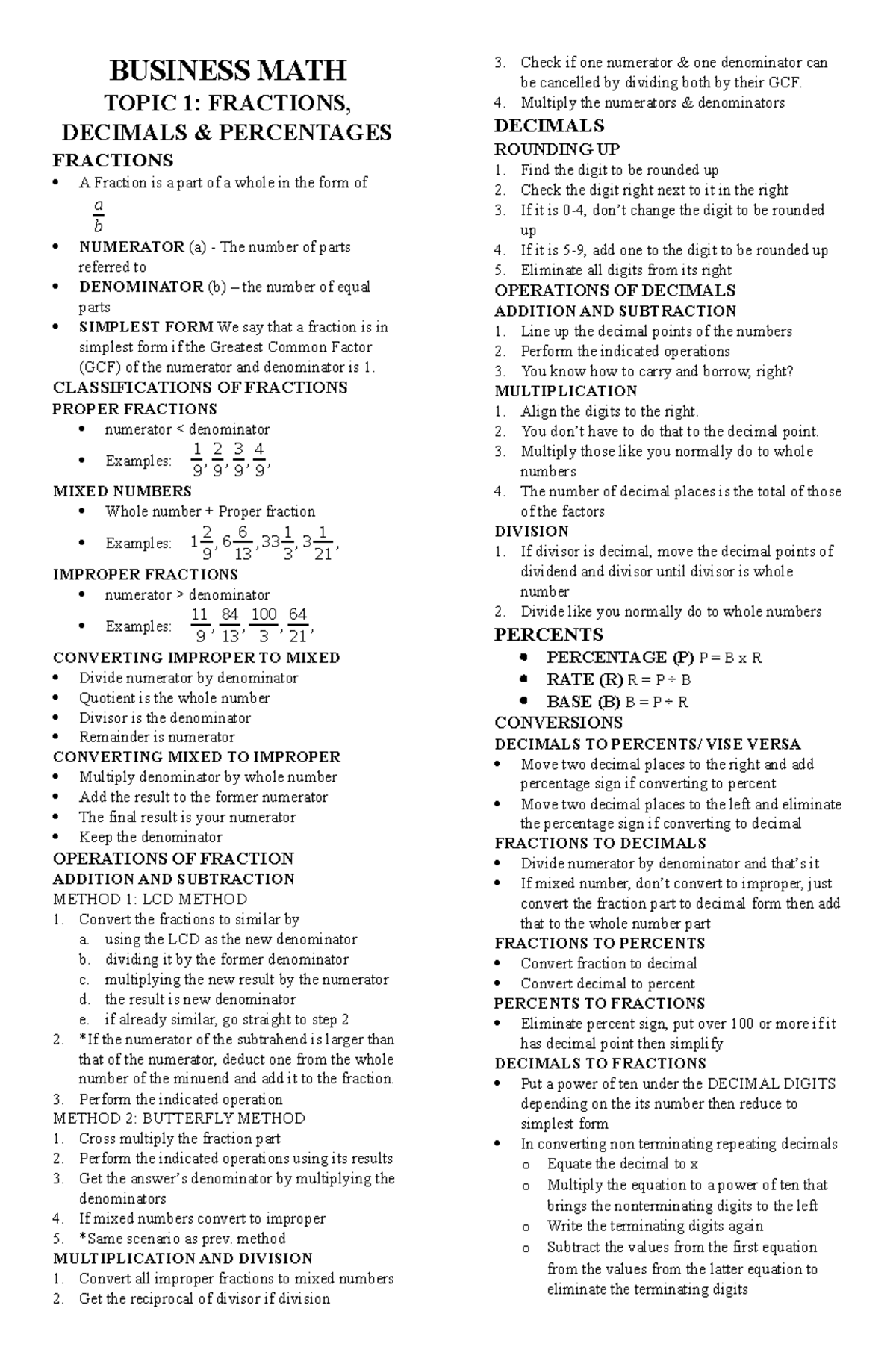 Business-MATH - Banana - BUSINESS MATH TOPIC 1: FRACTIONS, DECIMALS ...